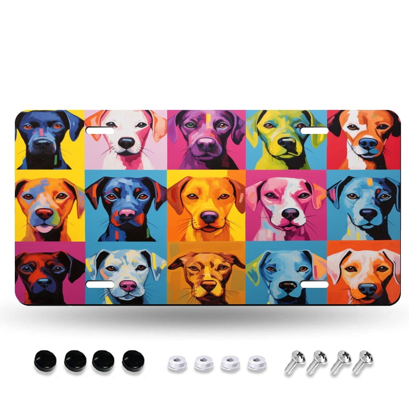 Pop - Art Style Pattern of Colorful Dog Heads License Plate Frame ...
