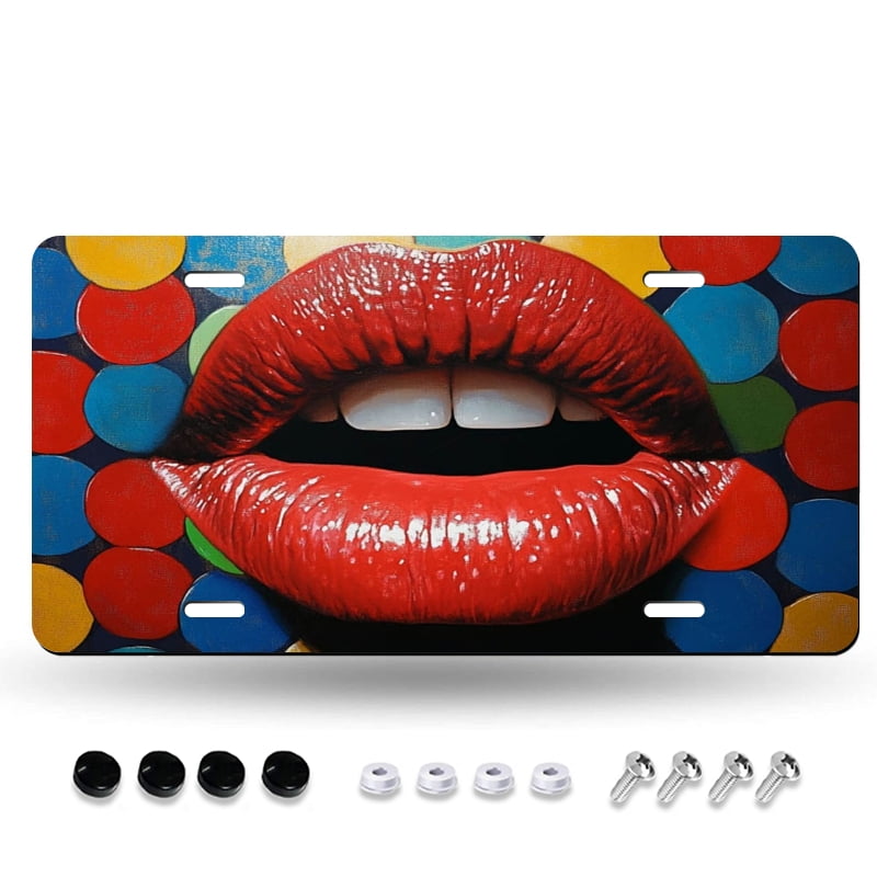 Pop Art Style Red Lips License Plate Frame, Decorative Novelty License ...