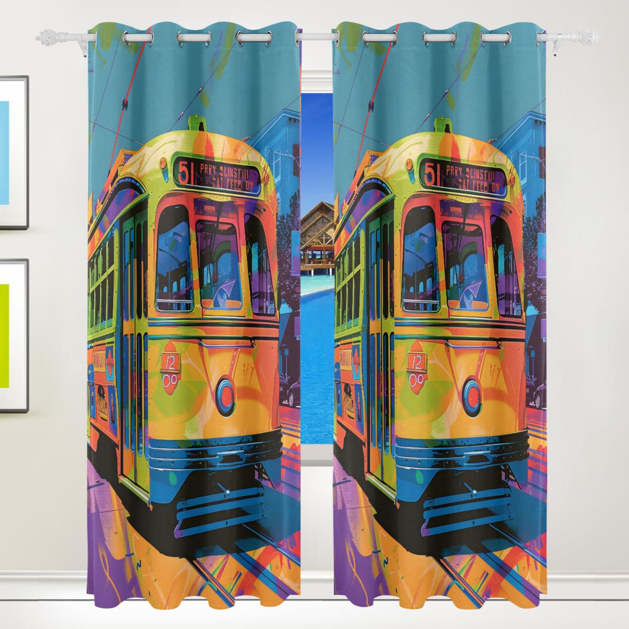 Pop Art Trolley Blackout Curtains 72 inch Length 2 Panels Grommet ...