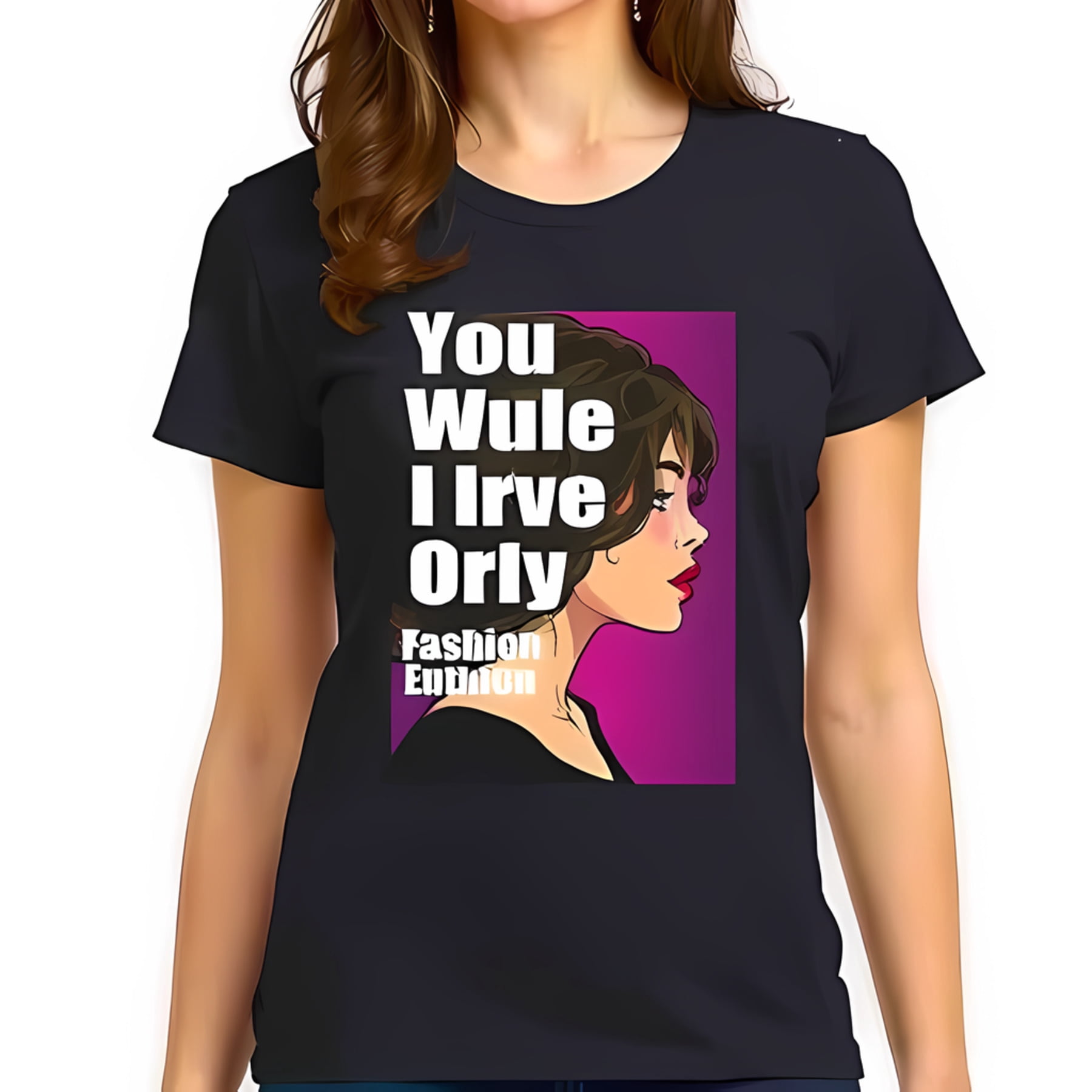 Pop Art Women's Profile Graphic Tee - Black Cotton Short Sleeve T-Shirt ...