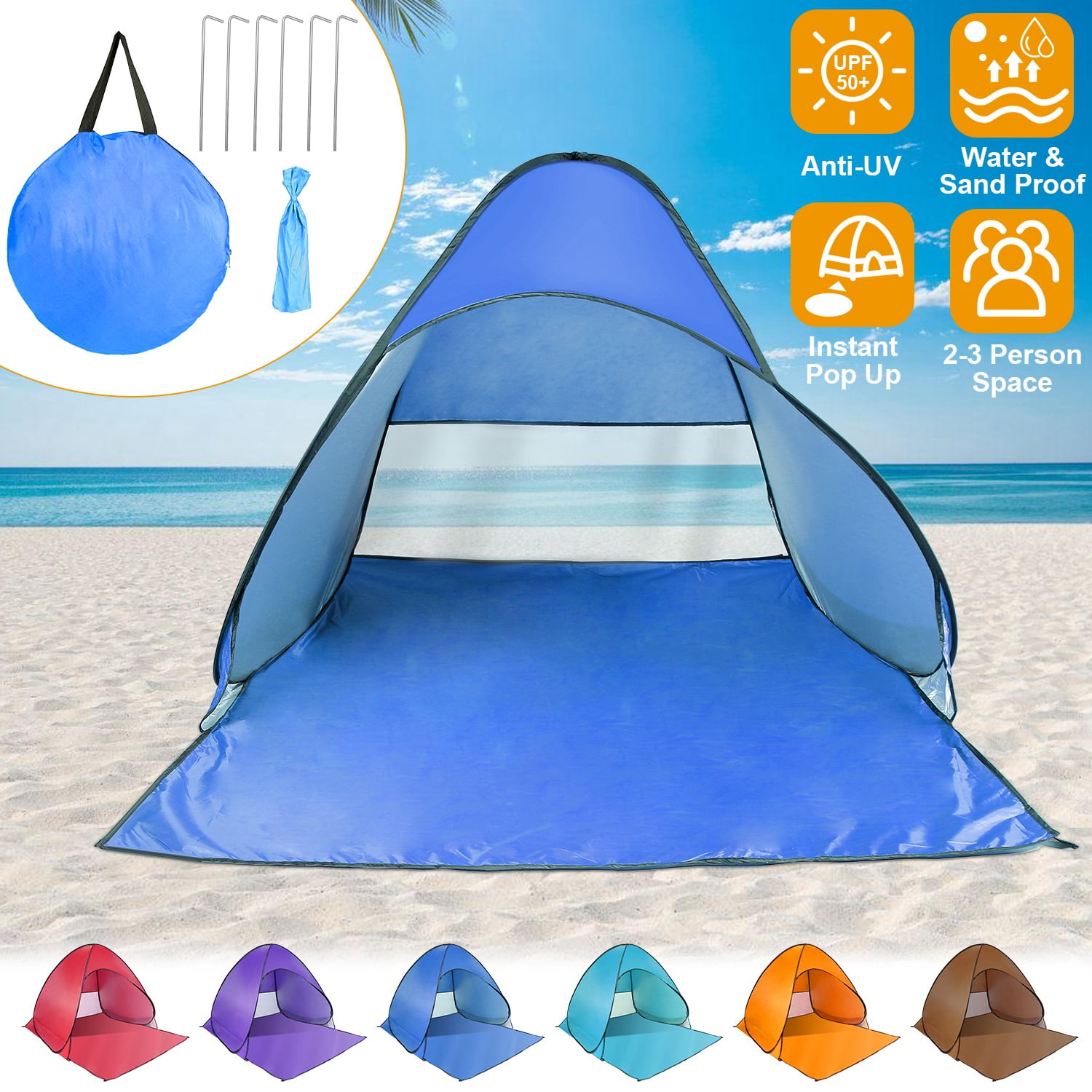 Pop Up Beach Tent Sun Shelter for 2-3 Person with UPF 50＋ UV Protection ...