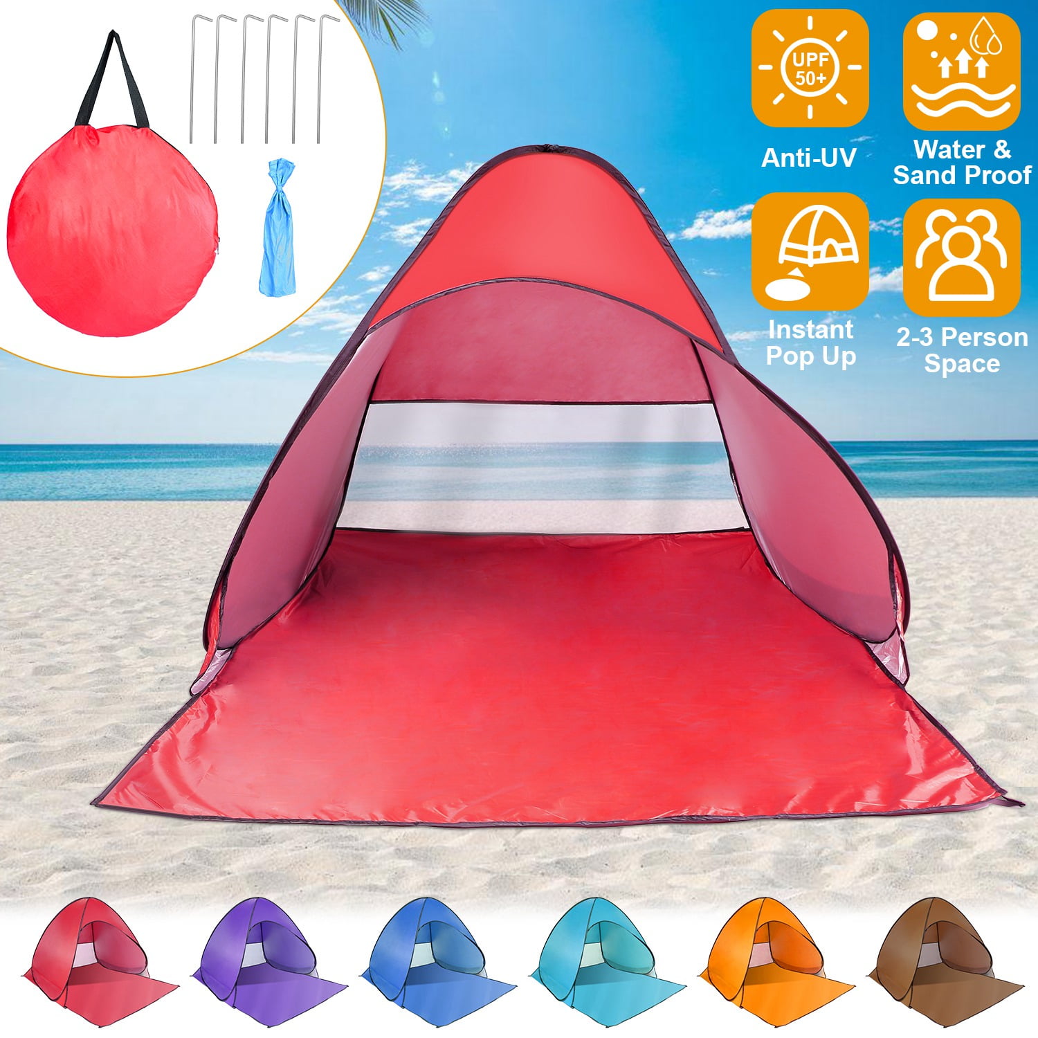 Pop Up Beach Tent Sun Shelter for 2-3 Person with UPF 50＋ UV Protection ...