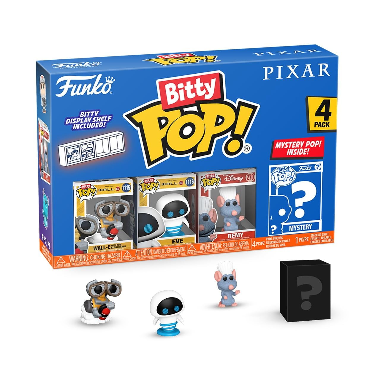 Pop! Bitty: Pixar Mini Collectible Toys 4-Pack - Wall-E, Eve, Remy ...