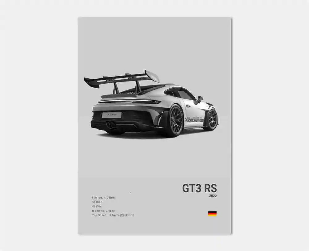 Pop Black And White German Luxury Sports Car Poster Wall Art 911 GT3 RS ...