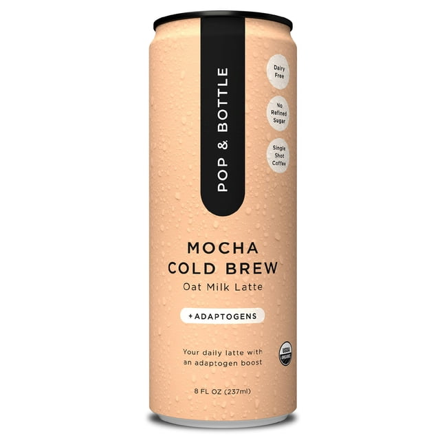 Pop & Bottle Mocha Oat Milk Latte + Adaptogens, Organic, Shelf-Stable ...