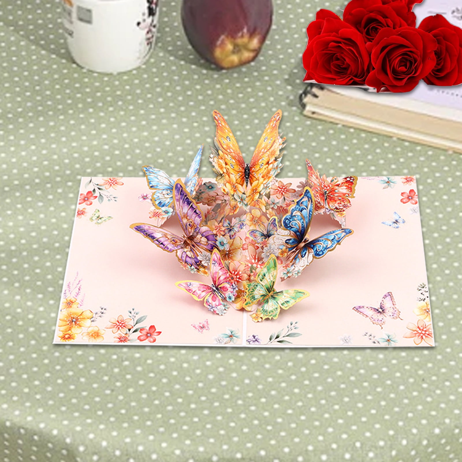 Pop Up Card, Butterfly and Flower 3D Greeting Card with Note Card for ...