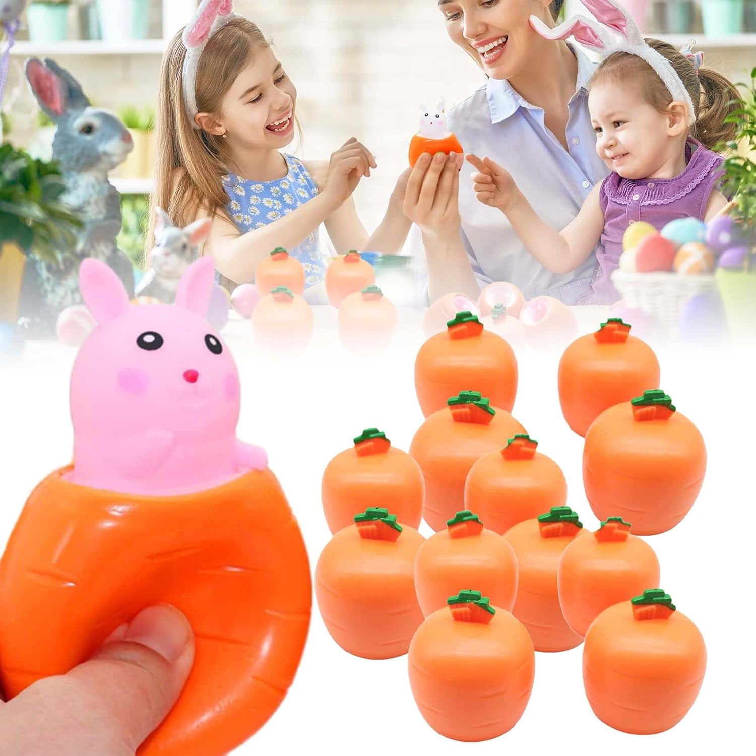 Pop Up Carrot Bunny - Easter Fidget Rabbit Squishy Toy, Squeeze Carrot ...