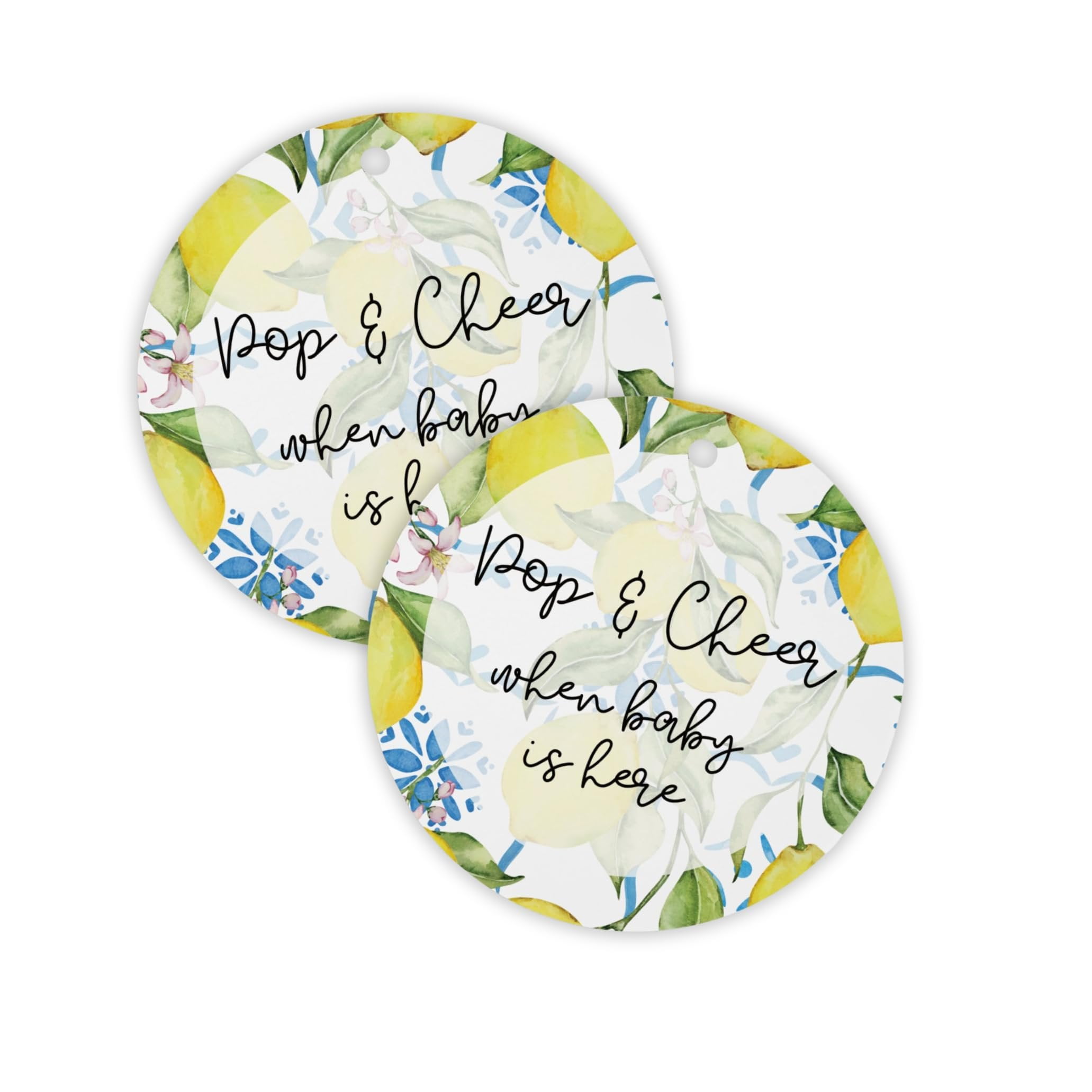 Pop and Cheer When Baby is Here Lemon Hang Tag 30pk 2.5 Circle Fruit ...