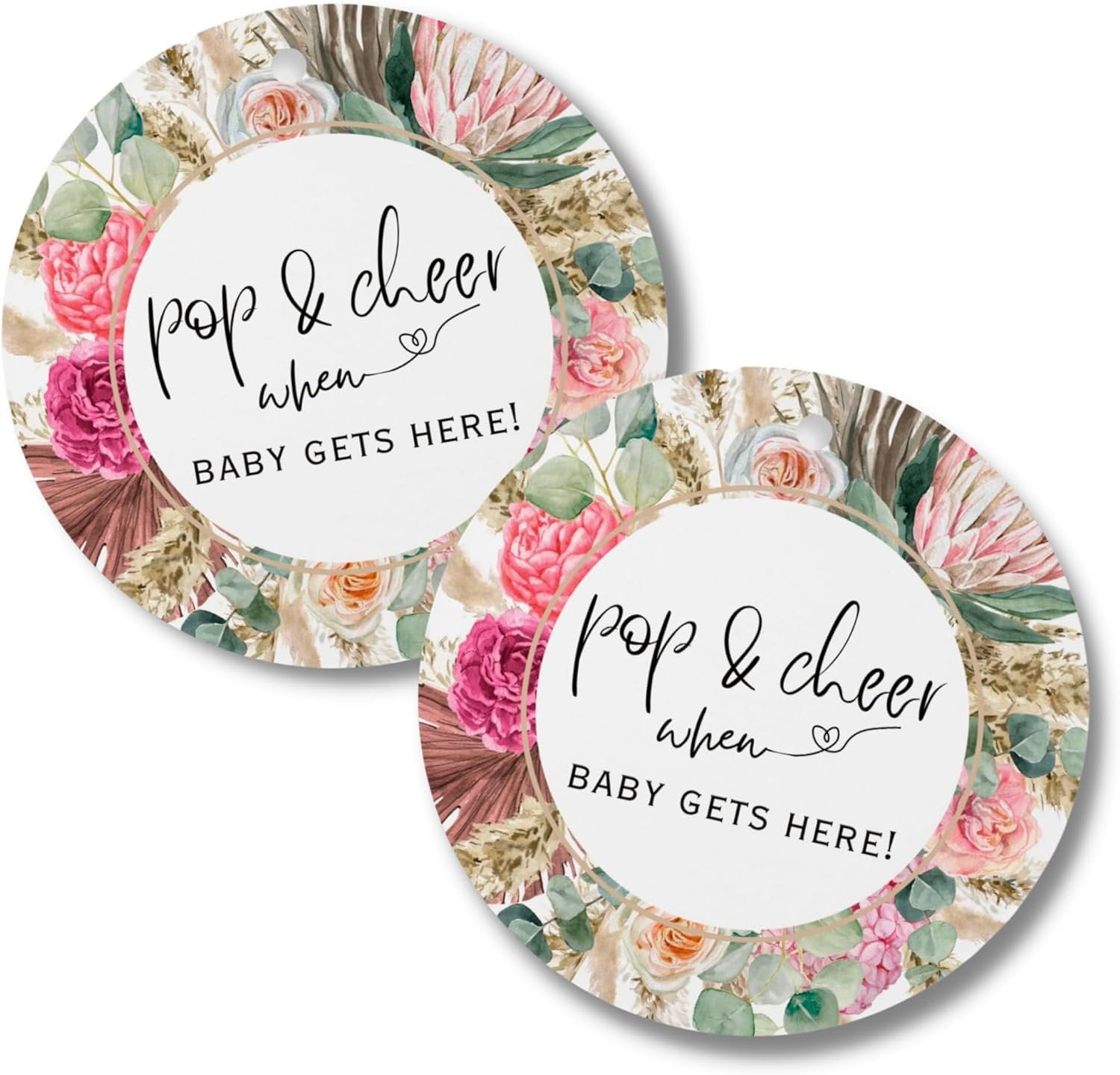 Pop & Cheer When Baby Gets Here Floral Hang Tags 30 Pk 2.5 Circles ...