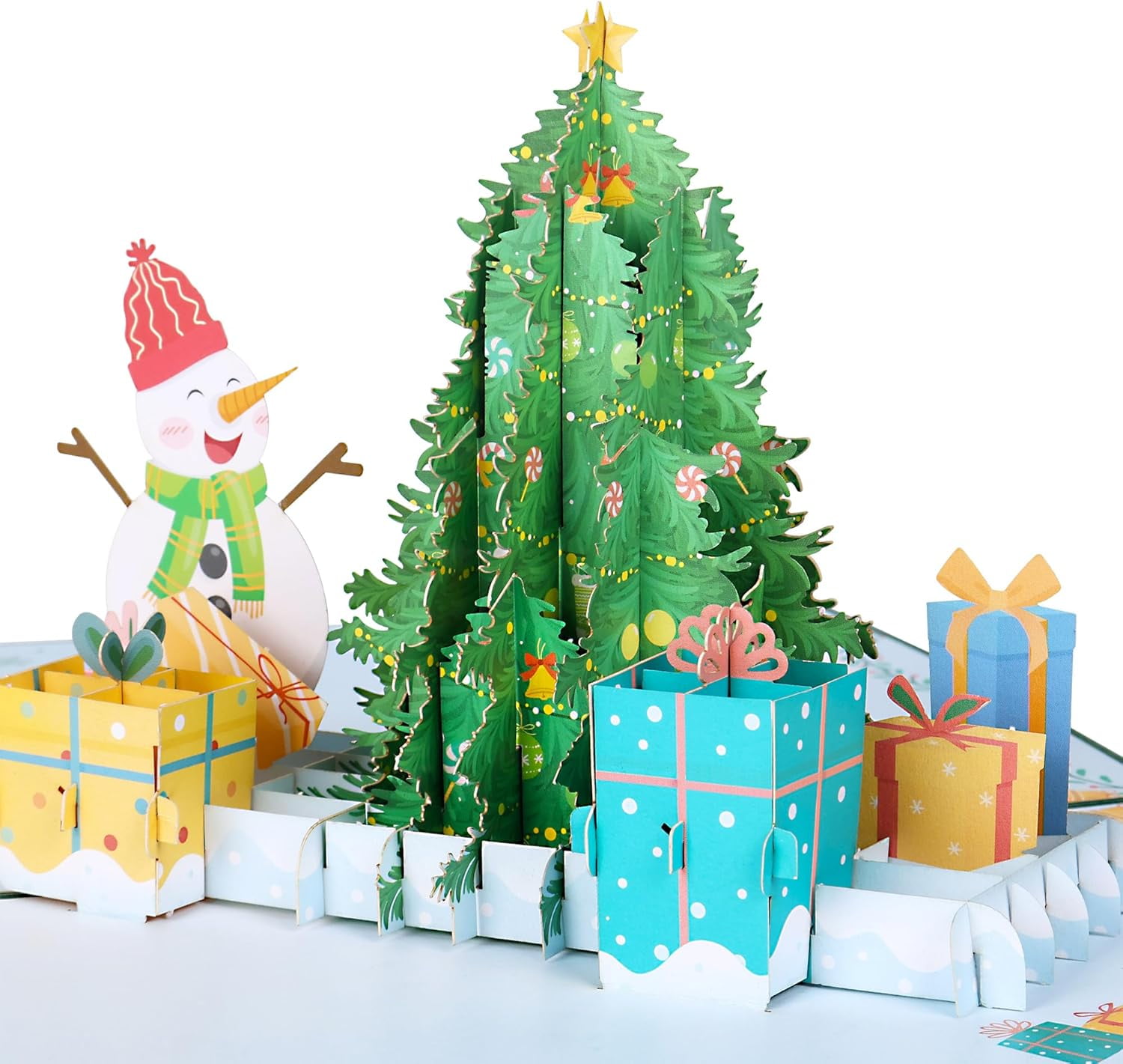 Pop Up Christmas Cards, Snowman Christmas Tree Cards with Lay Flat ...