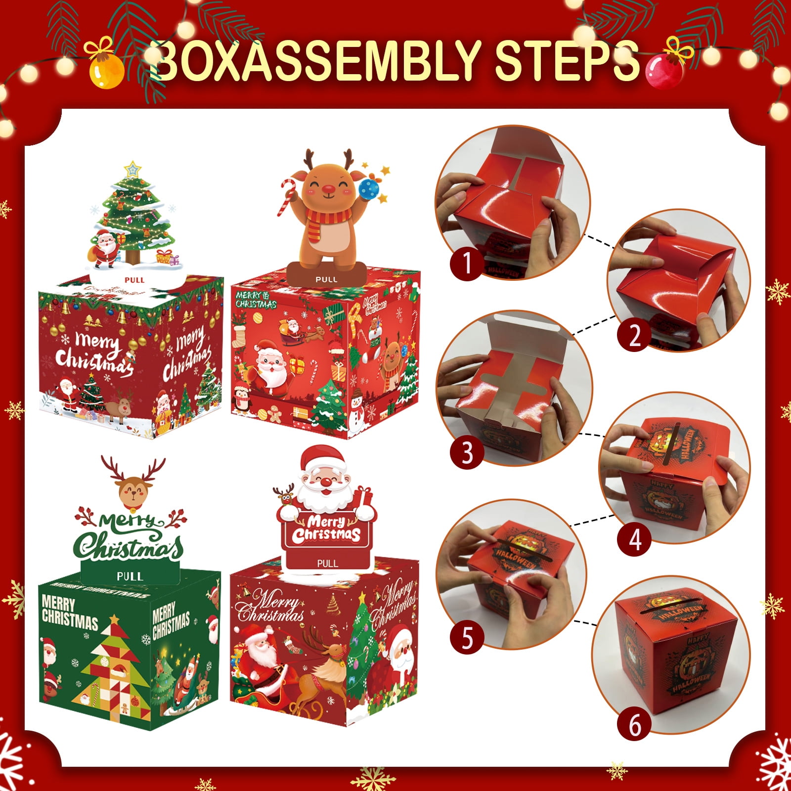 Pop Up Christmas Gift Boxes Set of 4 Creative Holiday Greeting Card ...