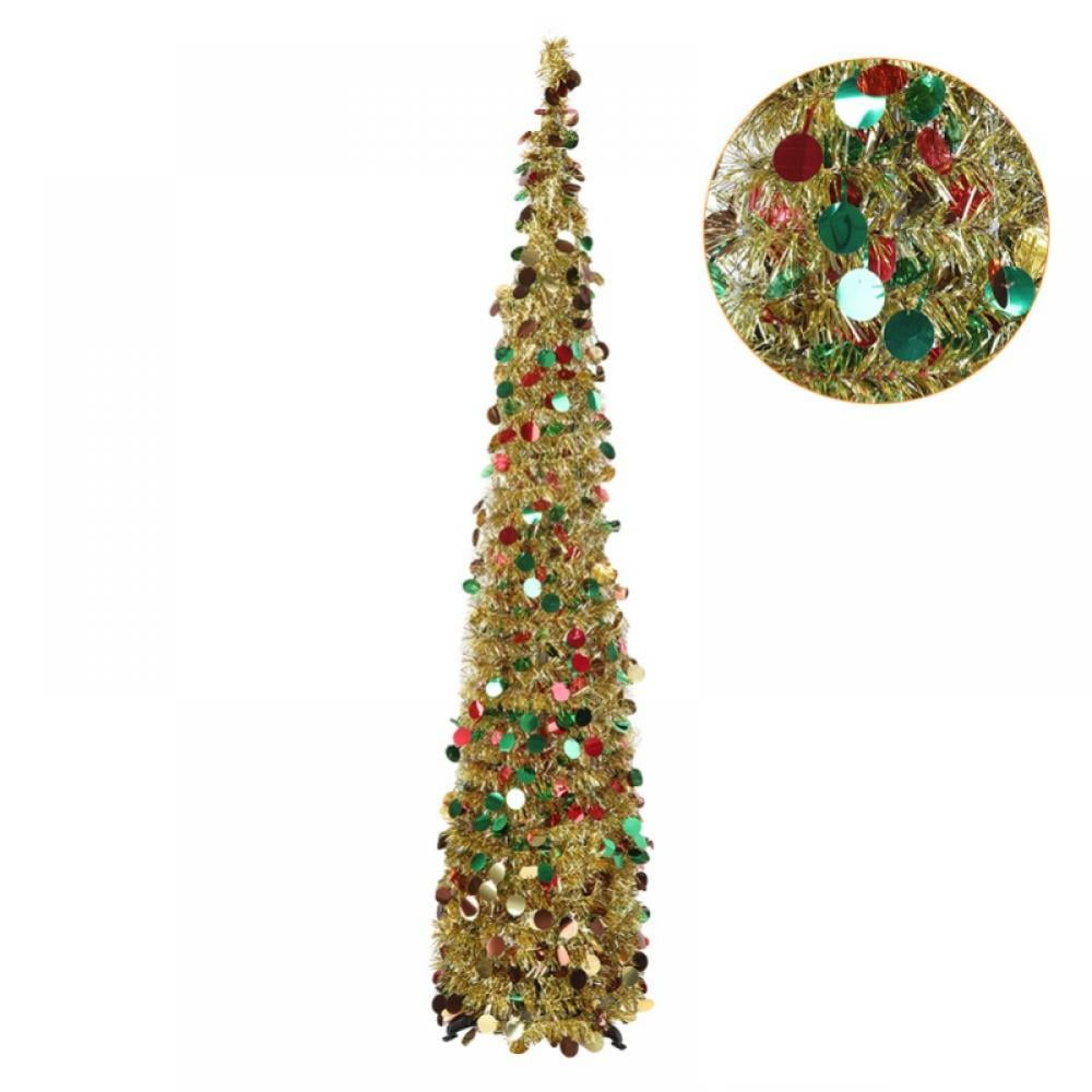 Pop Up Christmas Tinsel Tree with Lights - Collapsible Colorful Sequin ...