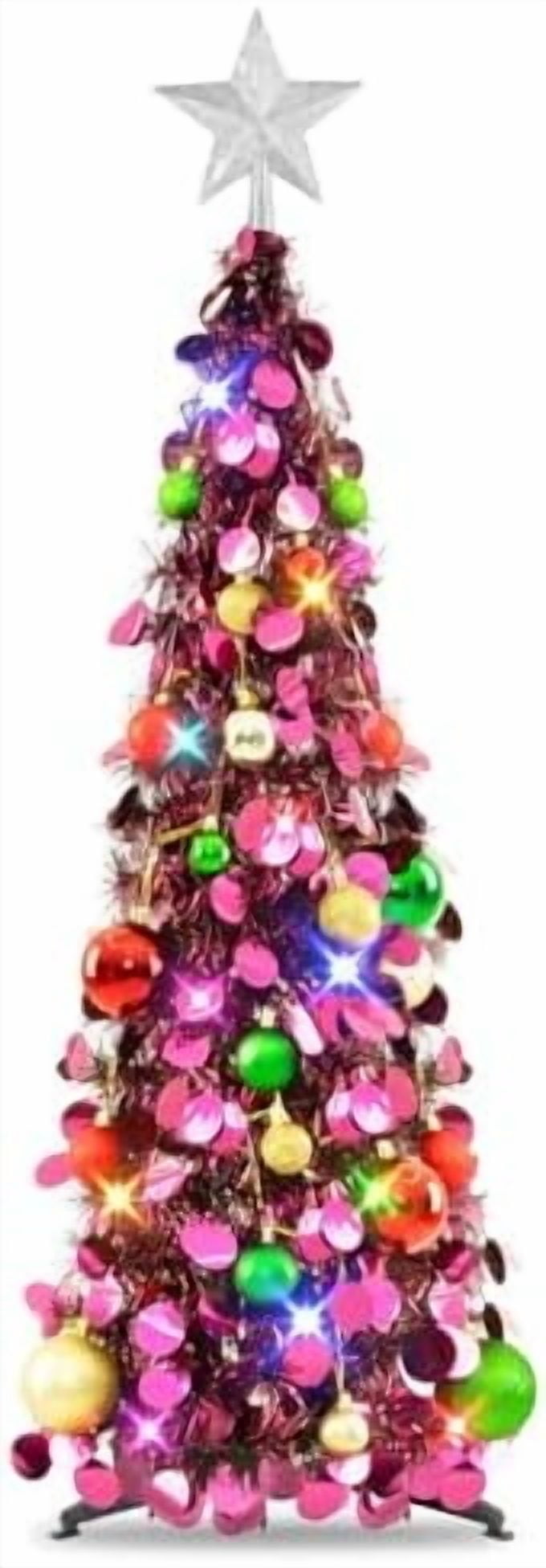 Pop Up Christmas Tree with Lights & 25 Balls, 3Ft Collapsible Purple ...