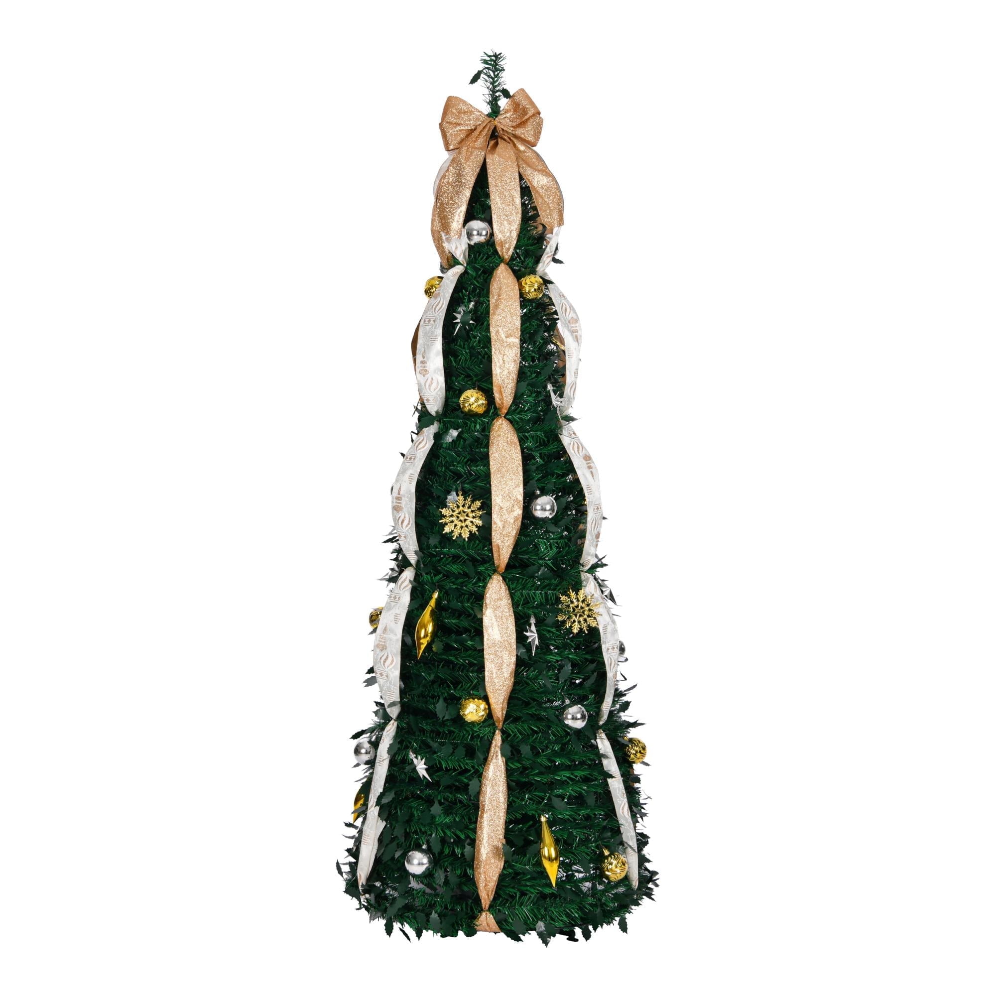 Pre-Decorated Pre-lit Pop Up Christmas Tree 150 LED 6ft 8 Modes ...