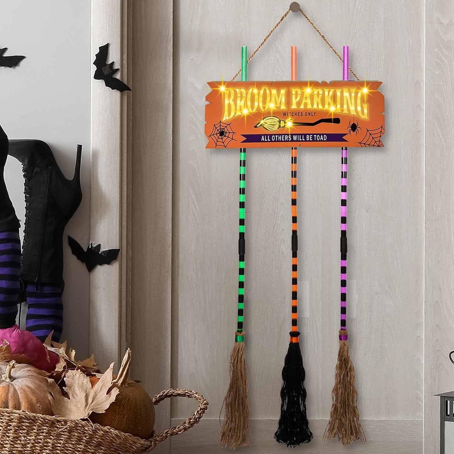 "Pop Clap Halloween Decorations Door Broom Parking Sign LED Lights ...
