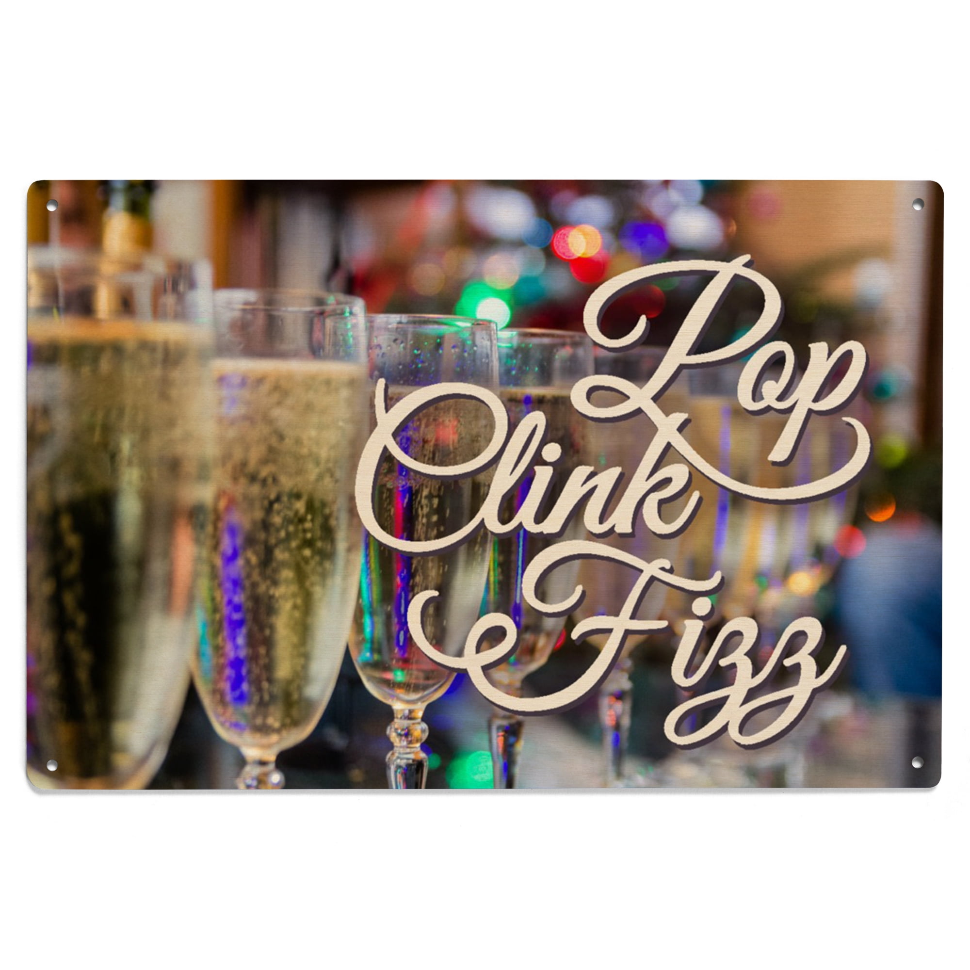 Pop Clink Fizz, Champagne Glasses Birch Wood Wall Sign (6x9 Rustic Home ...
