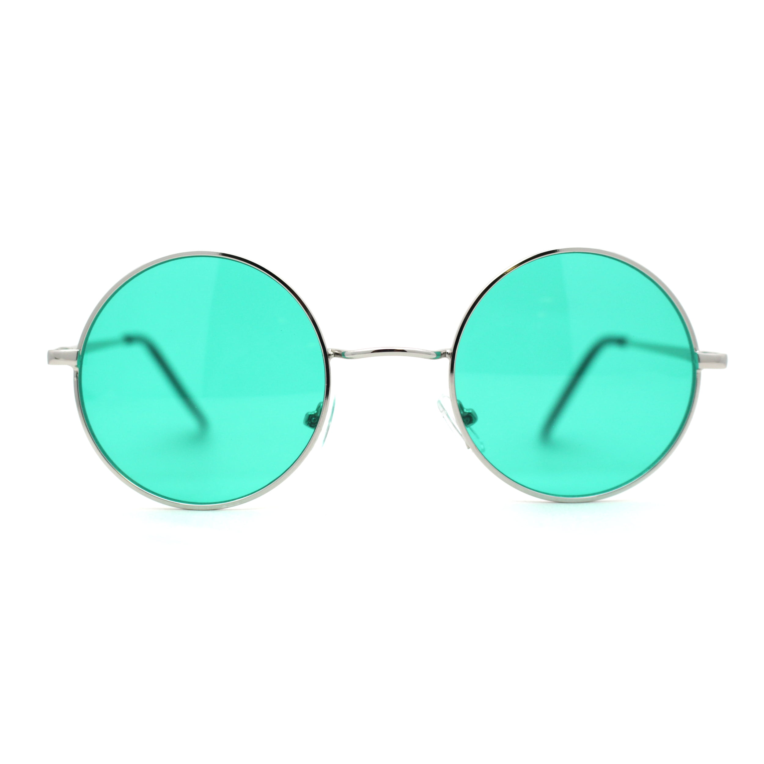 Pop Color Lens Iconic Hippie Round Circle Lens Metal Sunglasses Silver ...