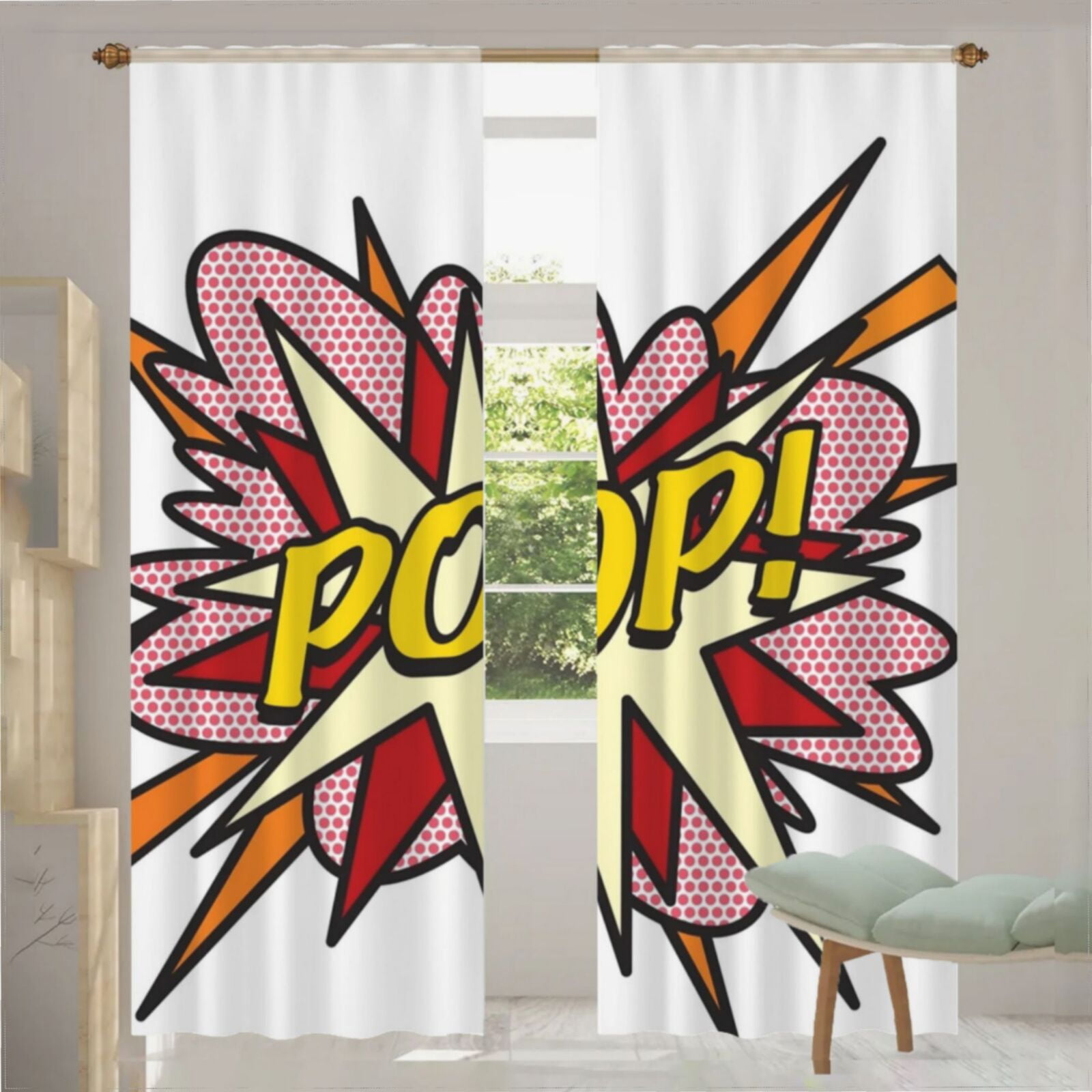 Pop Comic Book Pop Art Flash Cool Graphic Tulle Curtain for Living Room ...