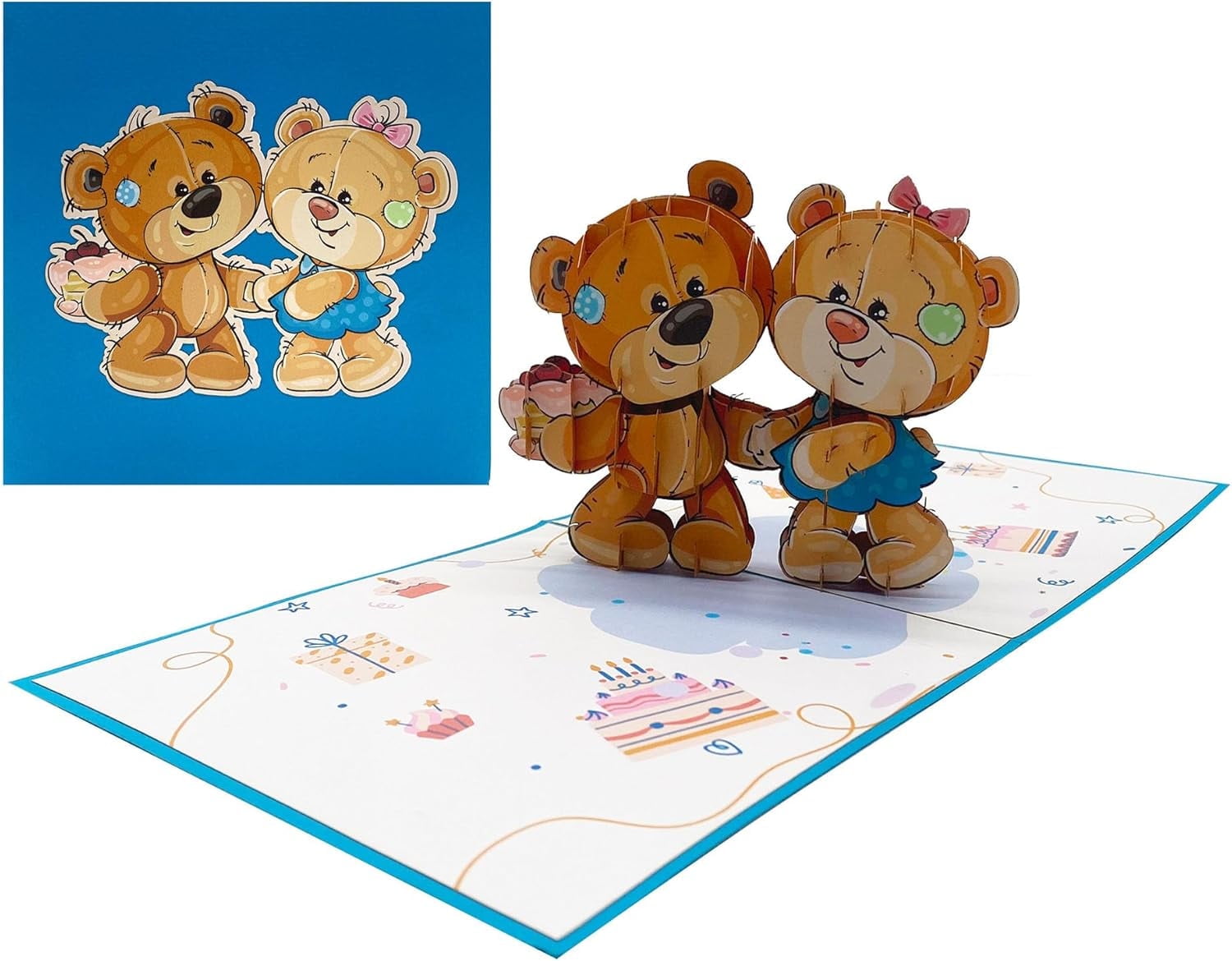 Pop up Cute Bears Card - 3D Greeting happy birthday card for her | 6×6 ...