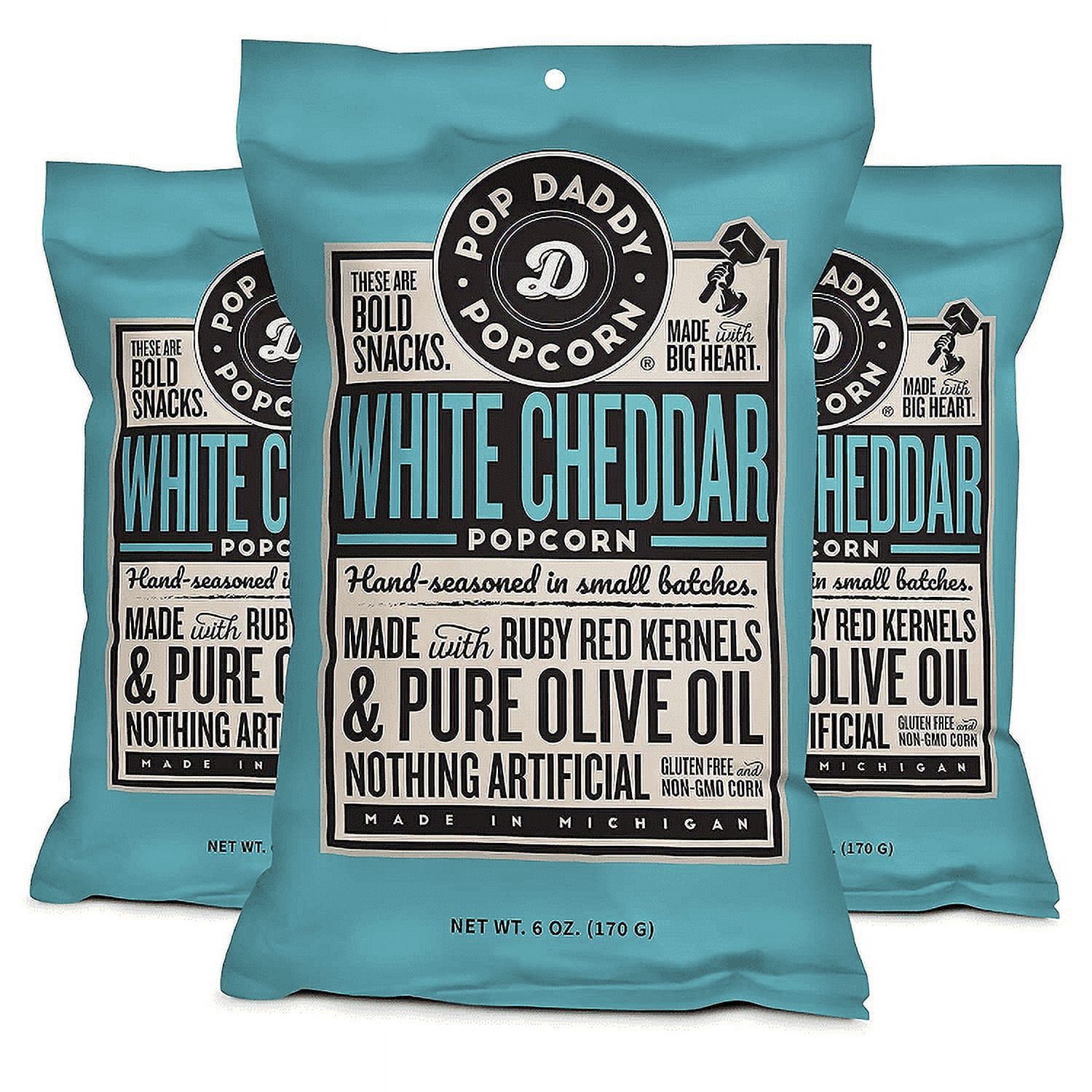 Pop Daddy Hand Seasoned Non GMO White Cheddar Cheese Popcorn , 3-Pack ...