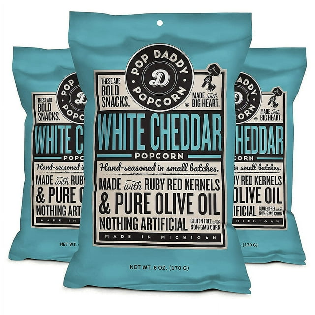 Pop Daddy Hand Seasoned Non GMO White Cheddar Cheese Popcorn , 3-Pack ...