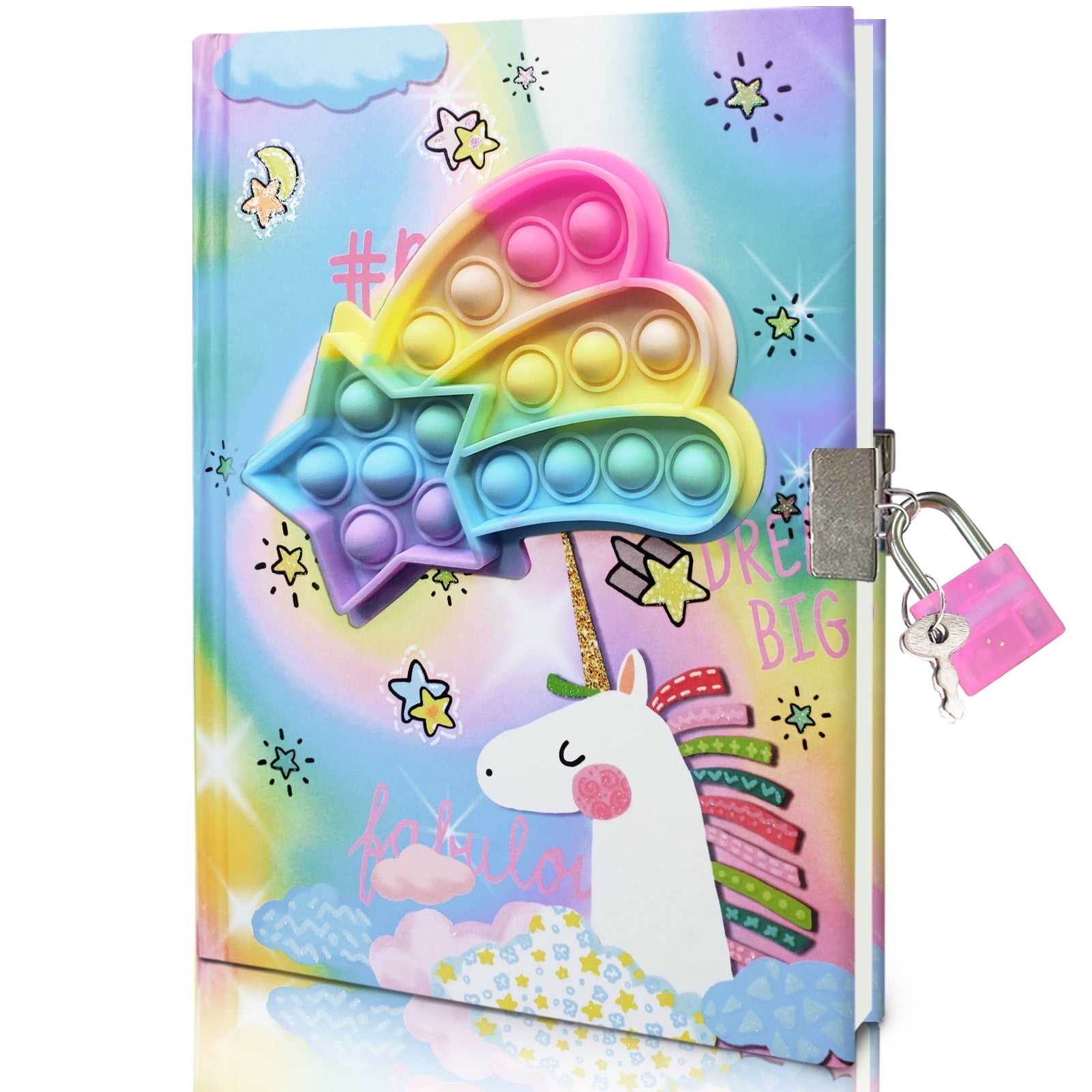 Pop Diary with Lock, 7.5x5.4 Inches 160 Lined Pages Fidget Star ...