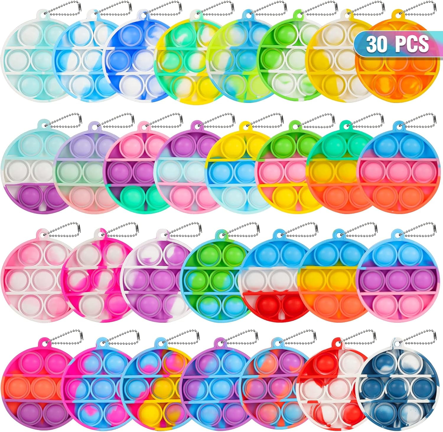 Pop Fidget Toys Bulk Its Party Favors for Kids 4-8 8-12 30 Pack Mini Pop Keychain It Fidget Toy ...