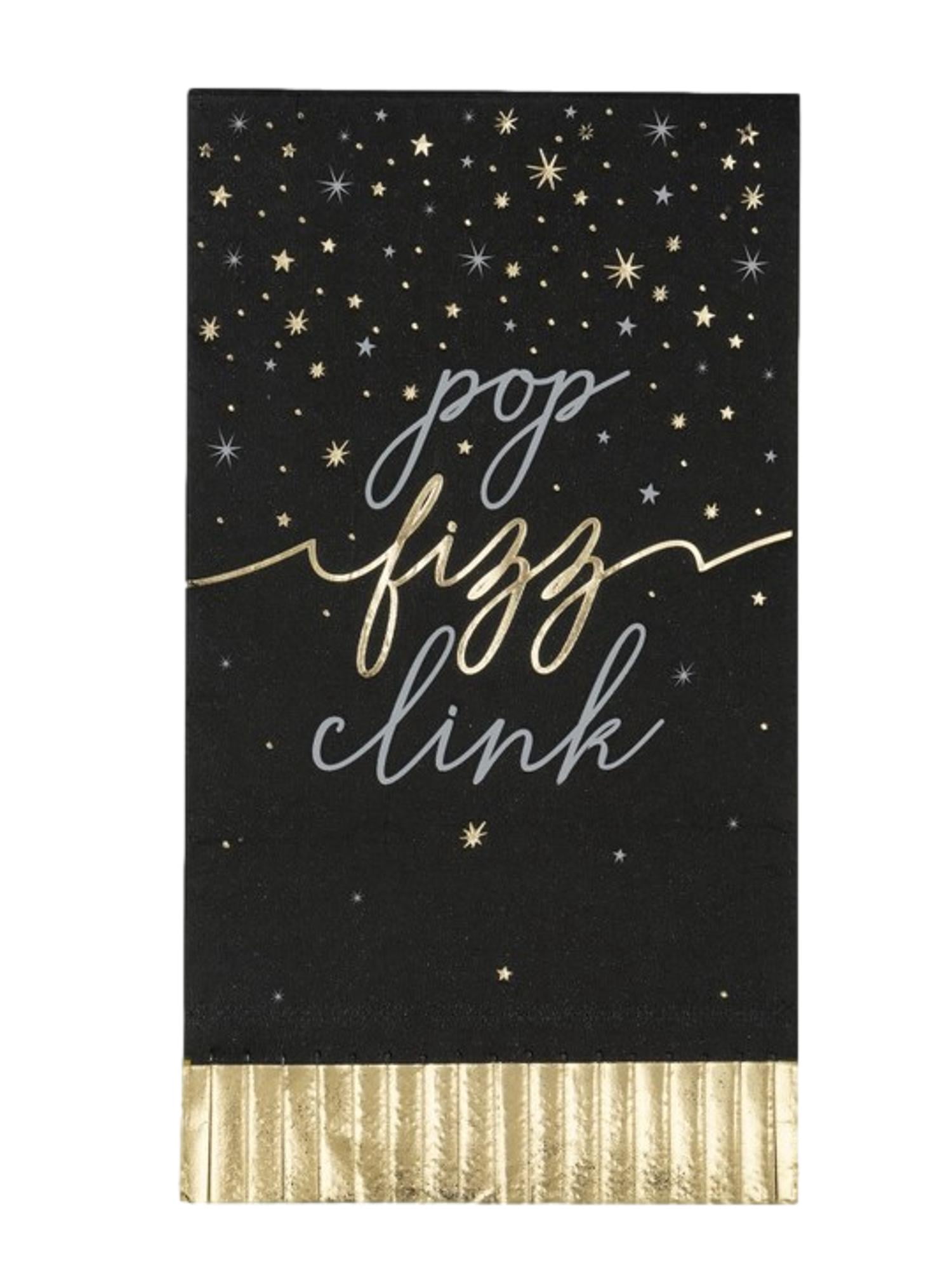 Pop Fizz Clink New Years Eve 16 Ct Fringe Edged Guest Napkins Foil ...