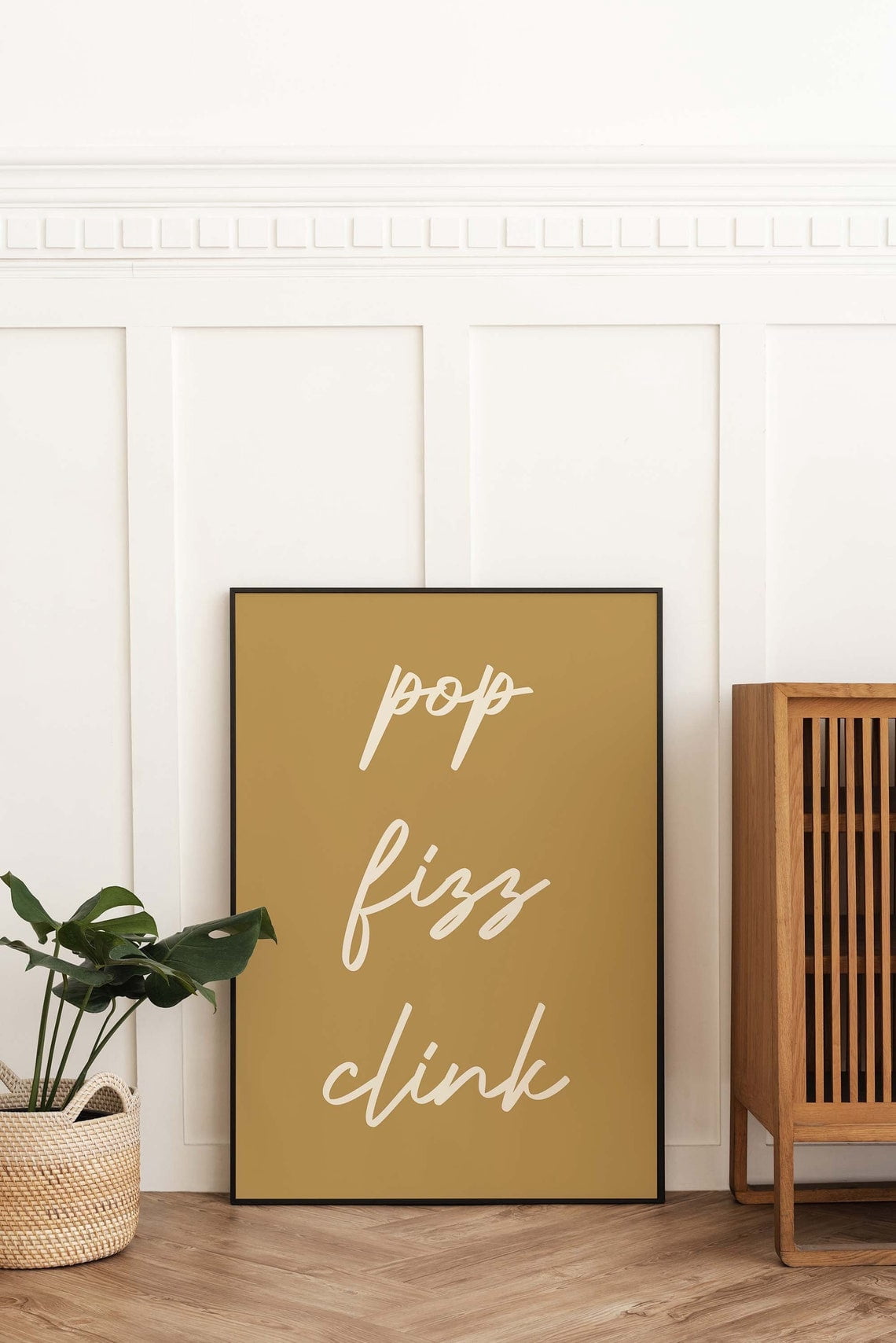 Pop Fizz Clink Poster Gold Bar Cart Decor Cute New Years Cocktail Wall ...