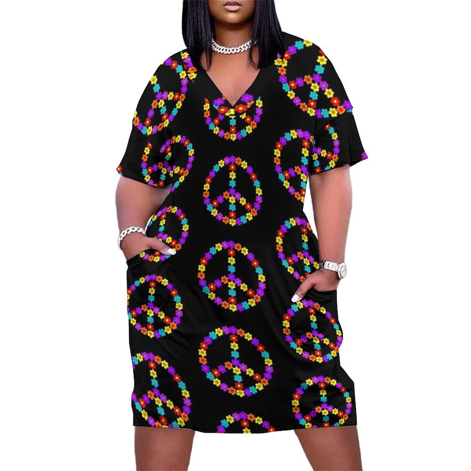 Pop Flower Peace Sign Loose Pocket Dress dresses for women 2025 luxury ...