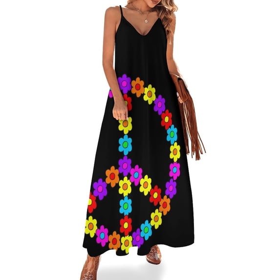 Pop Flower Peace Sign Sleeveless Dress Women's clothing ladies dresses ...