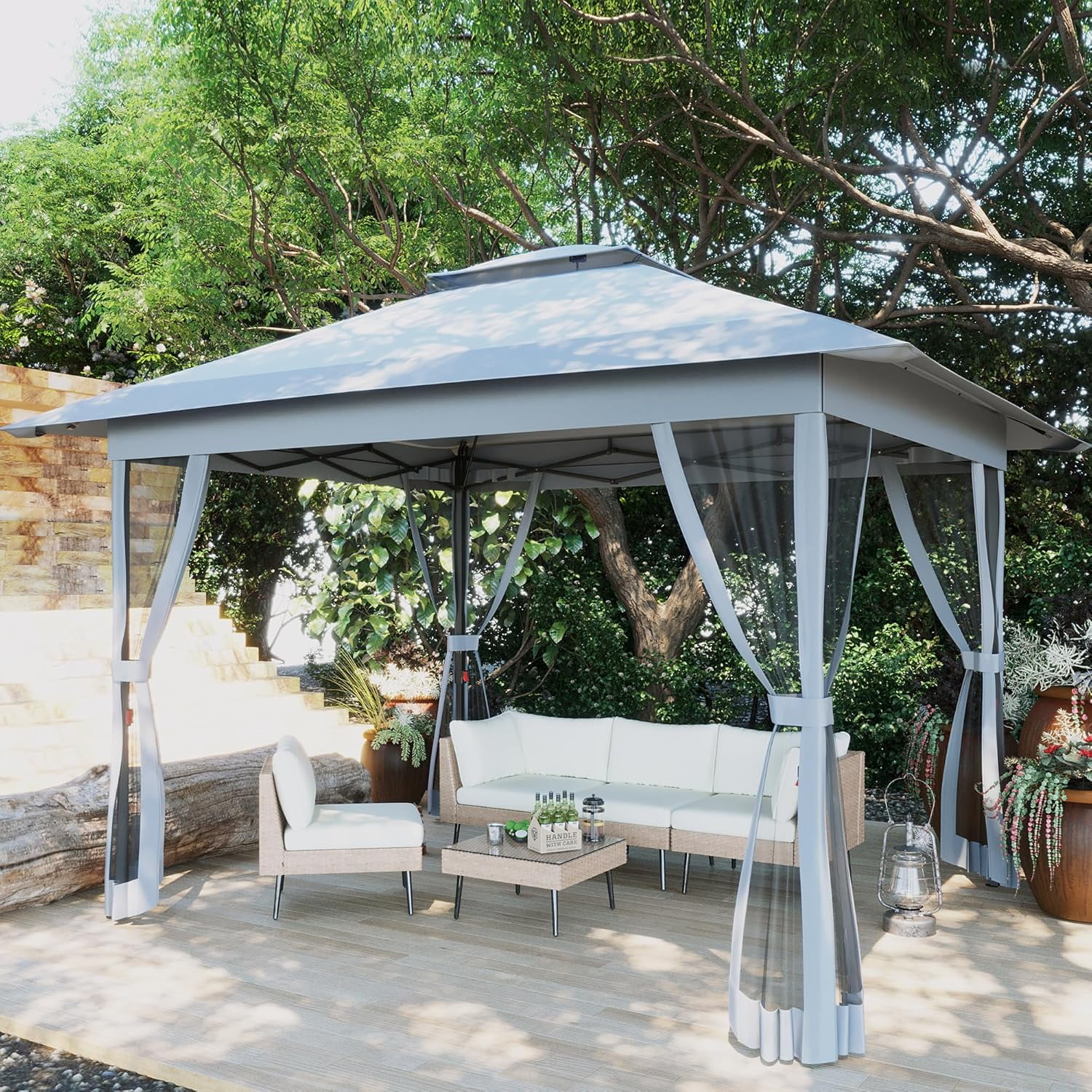 Pop Up Gazebo 12x12 with Mosquito Netting, 4-Step Quick Setup Canopy ...