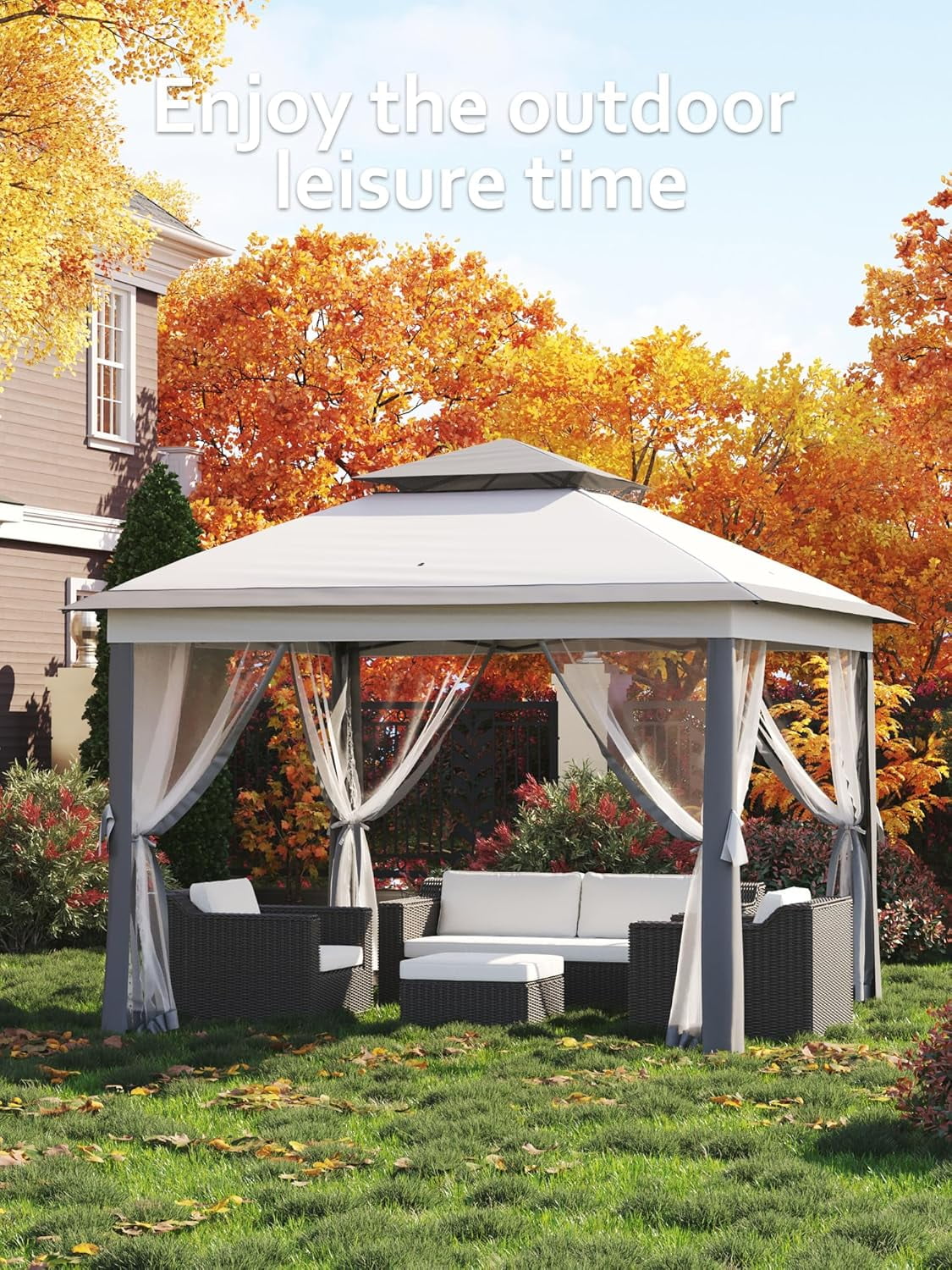 Pop Up Gazebo 13x13ft, Hexagonal Outdoor Canopy Shelter, Instant Patio ...