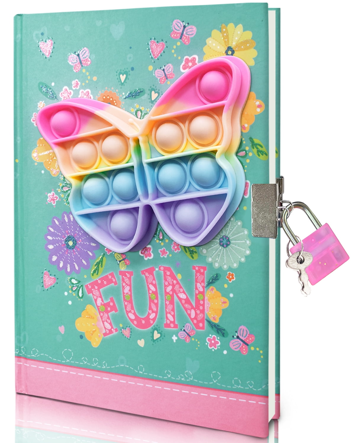 Pop Diary with Lock, 7.5x5.4 Inches 160 Lined Pages Fidget Butterfly ...