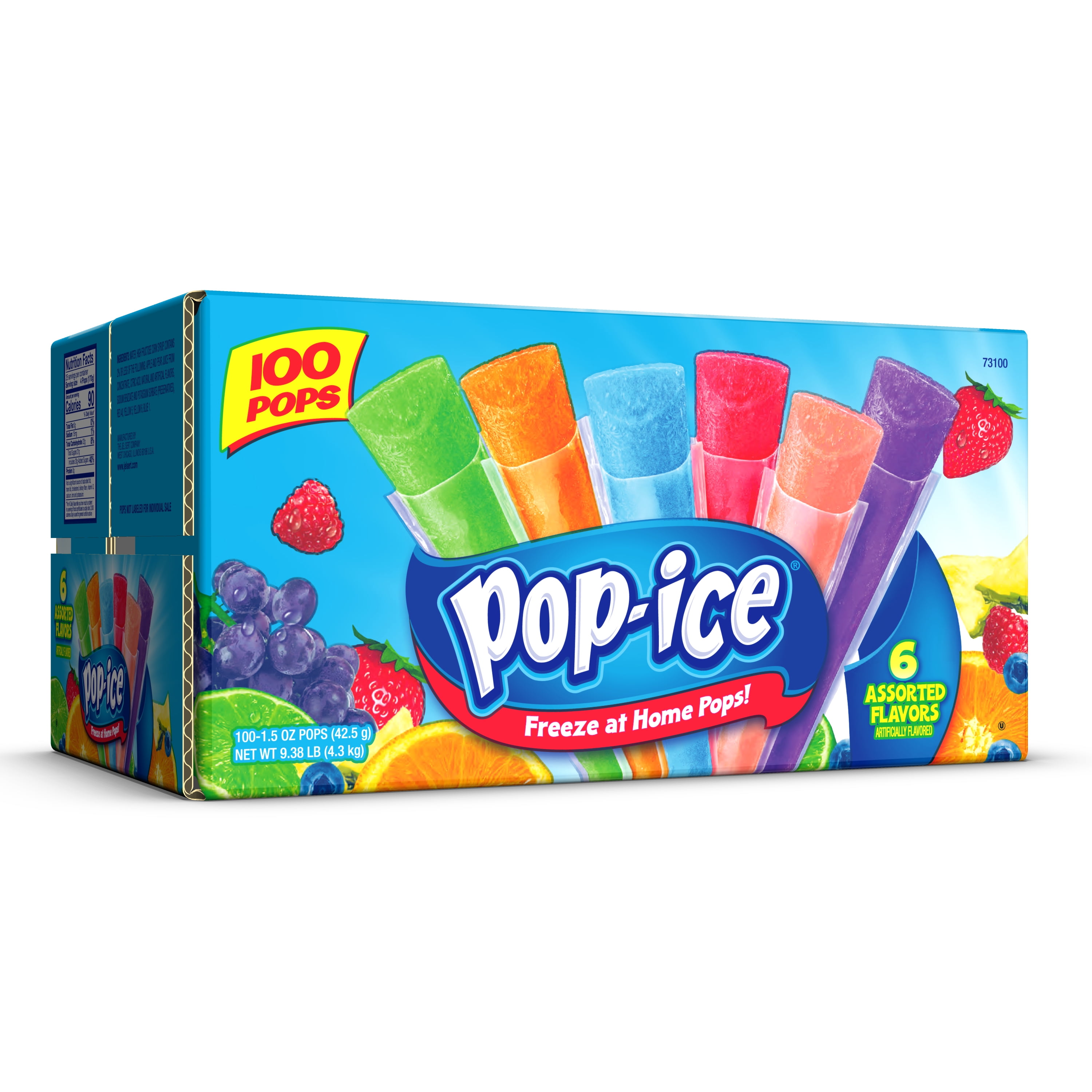 Pop Ice 6 Fruity Flavors Giant Freeze Pops 1 5 Oz 100 Count
