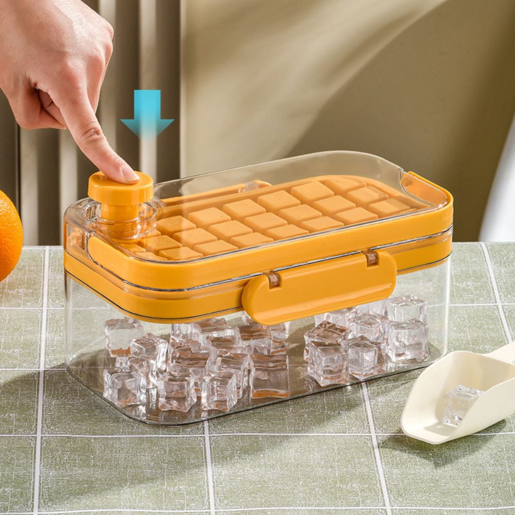 Pop Ice Cube Tray with Lid Bin and Scoop ,Convenient Square Ice Cubes ...