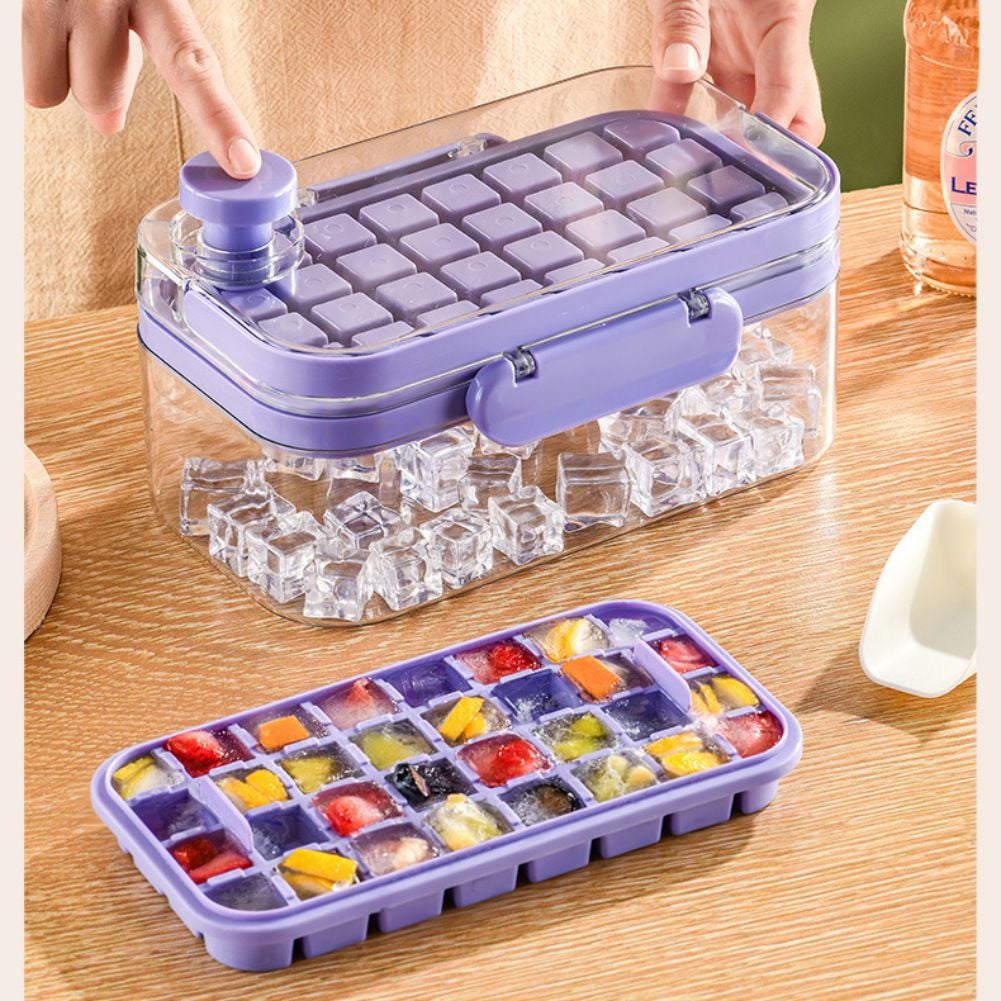 Pop Ice Cube Tray with Lid Bin and Scoop ,Convenient Square Ice Cubes ...