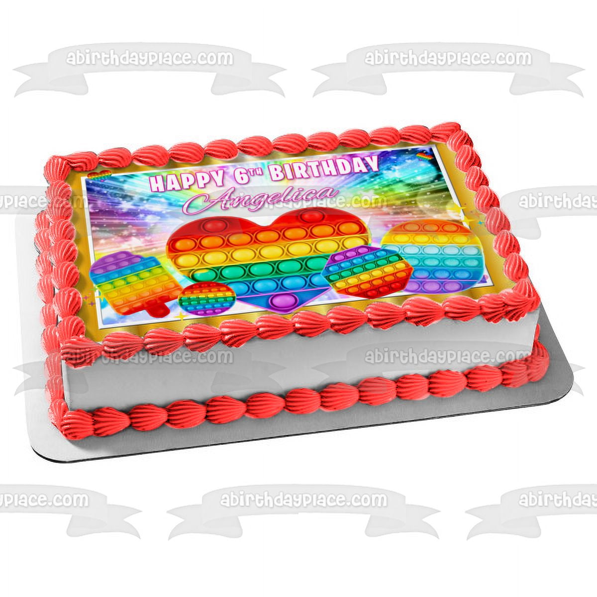 Pop It Rainbow Hearts and Other Various Shapes Edible Cake Topper Image ...