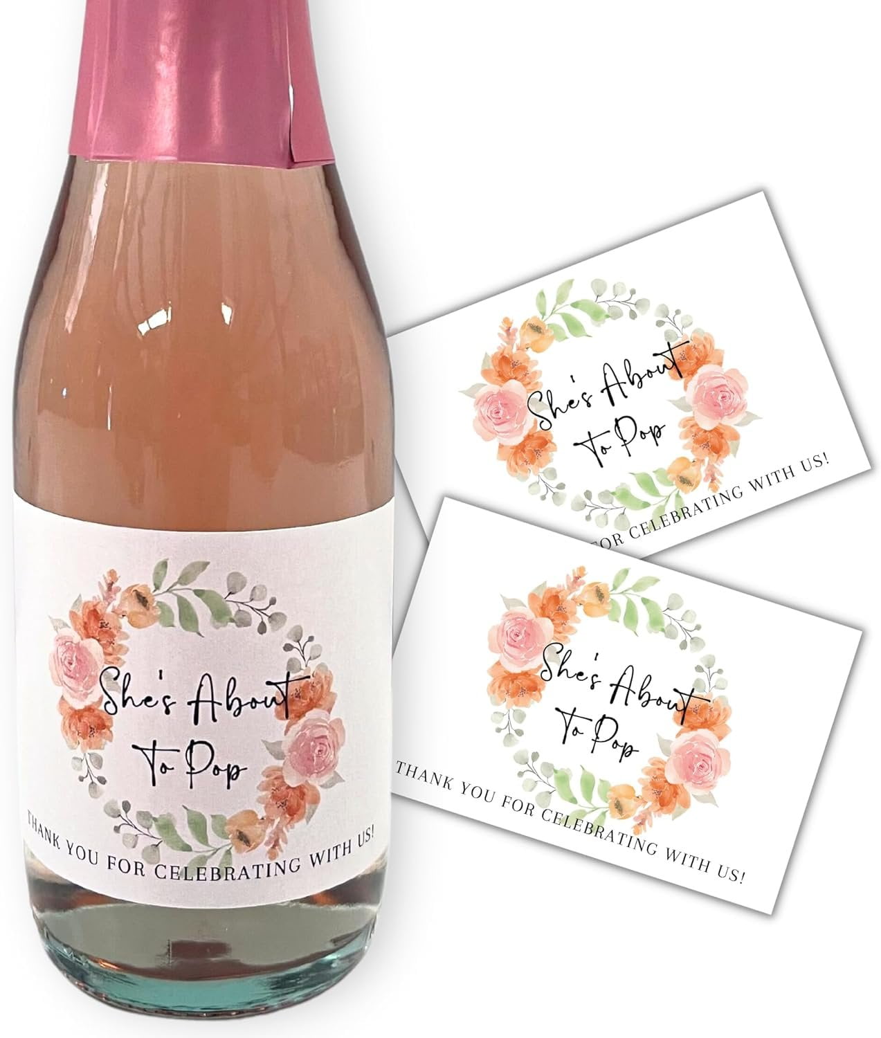 Pop It When She Pops Floral Boho Mini Champagne Bottle Label 12 pk 2 x ...