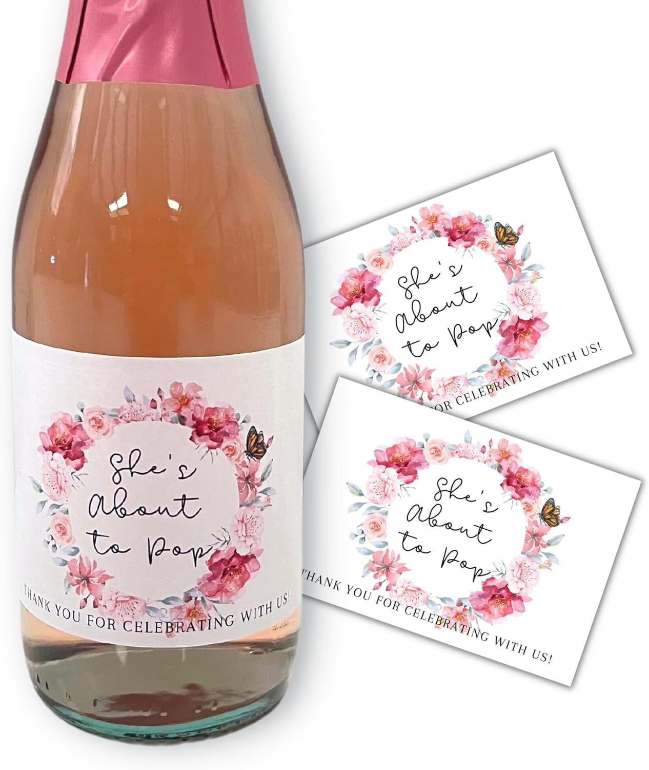 Pop It When She Pops Floral Pink Mini Champagne Bottle Label 12 pk 2 x ...