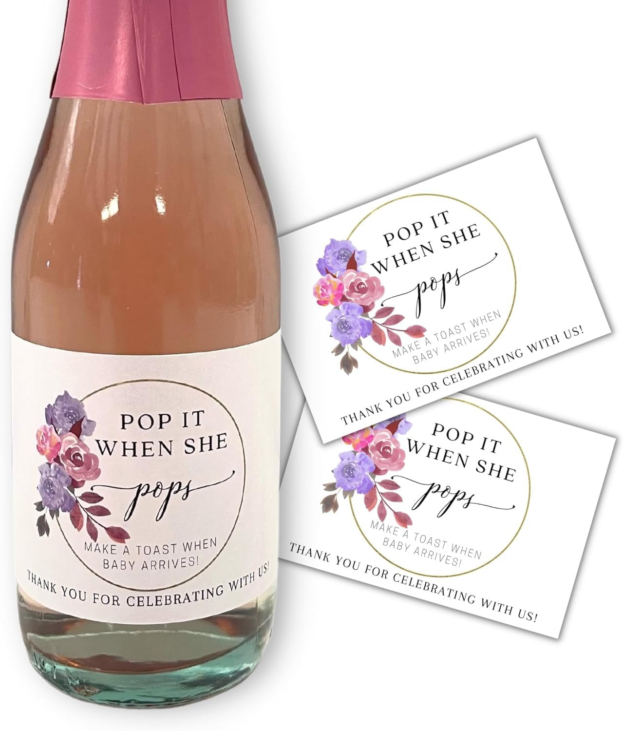Pop It When She Pops Floral Purple Mini Champagne Bottle Label 12 pk 2 ...