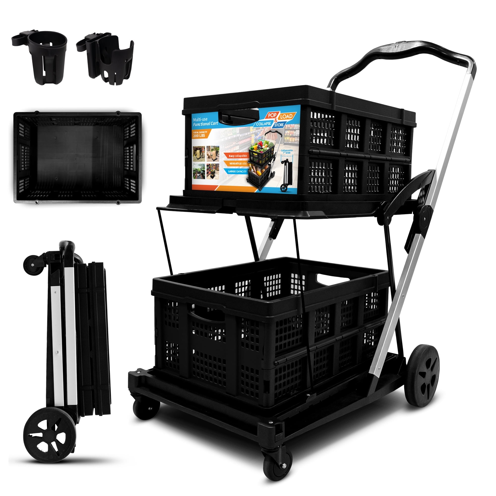 Pop & Load Collapse & Store 2-Tier Collapsible Utility Cart, Folding ...