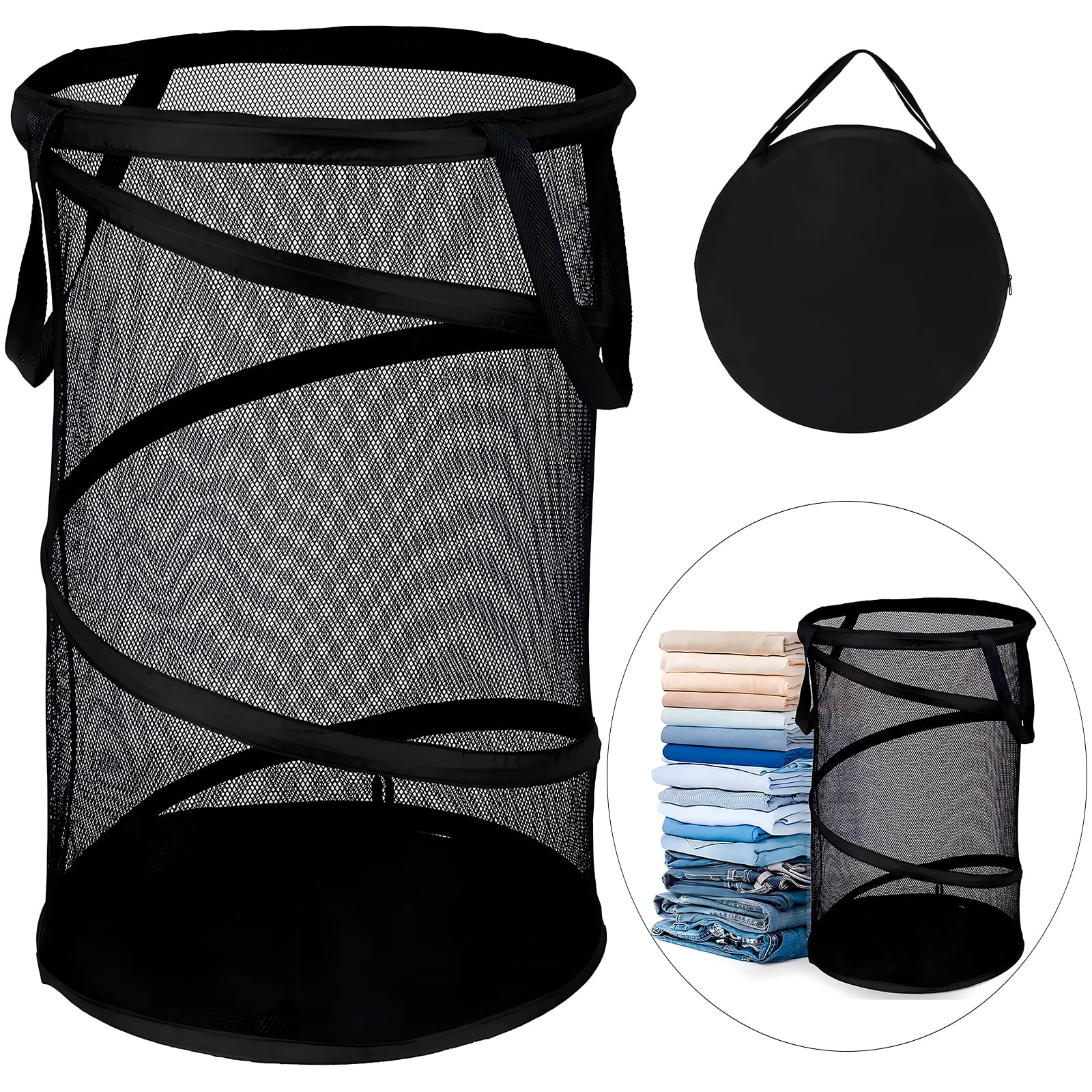 Pop up Mesh Laundry Hamper Portable & Collapsible Popup Laundry Basket ...