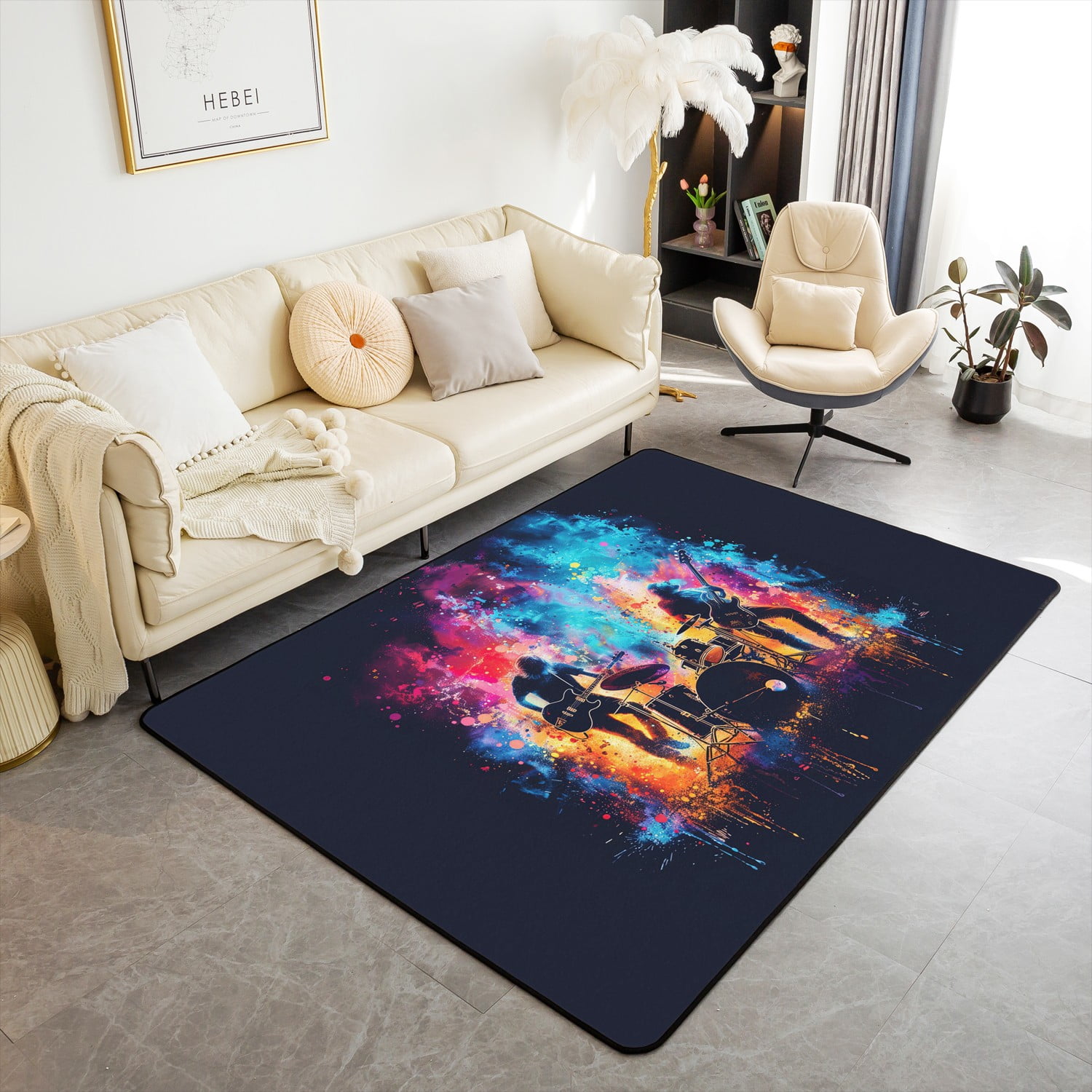 Pop Music Area Rug 3x5,Rock Music Carpet for Boys Girls,Guitar Drum Kit ...