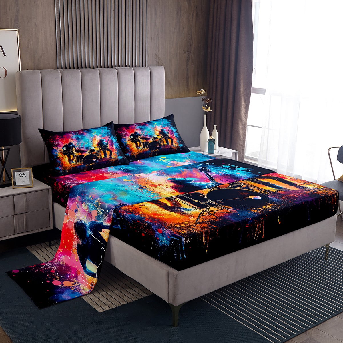 Pop Music Bed Sheets Set Queen,Rock Music Sheet Set,Guitar Drum Kit ...