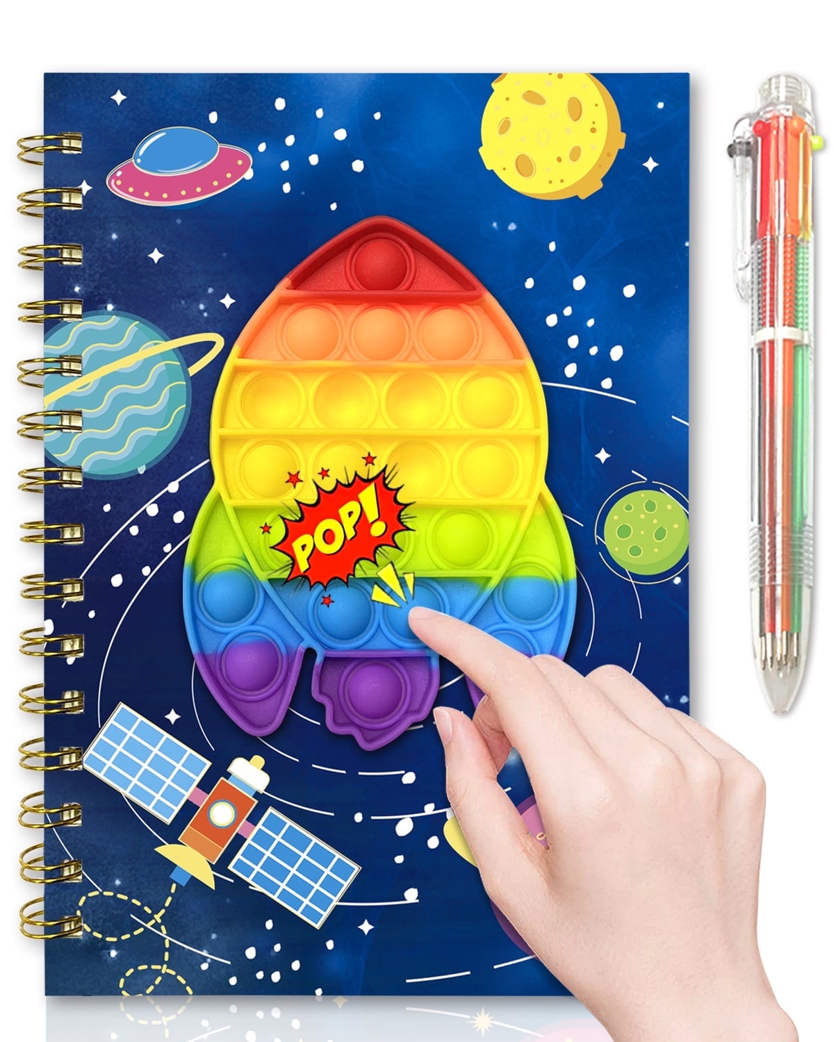 Pop Kids Notebook with Pen, 160 Lined Pages, Rocket Spiral Journal ...