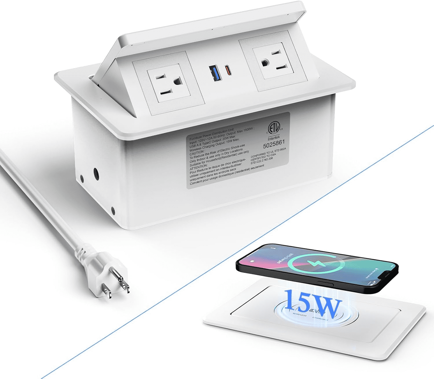 Pop Up Outlet with 20W USB C, Pop up Power Outlet with 15W Wireless ...