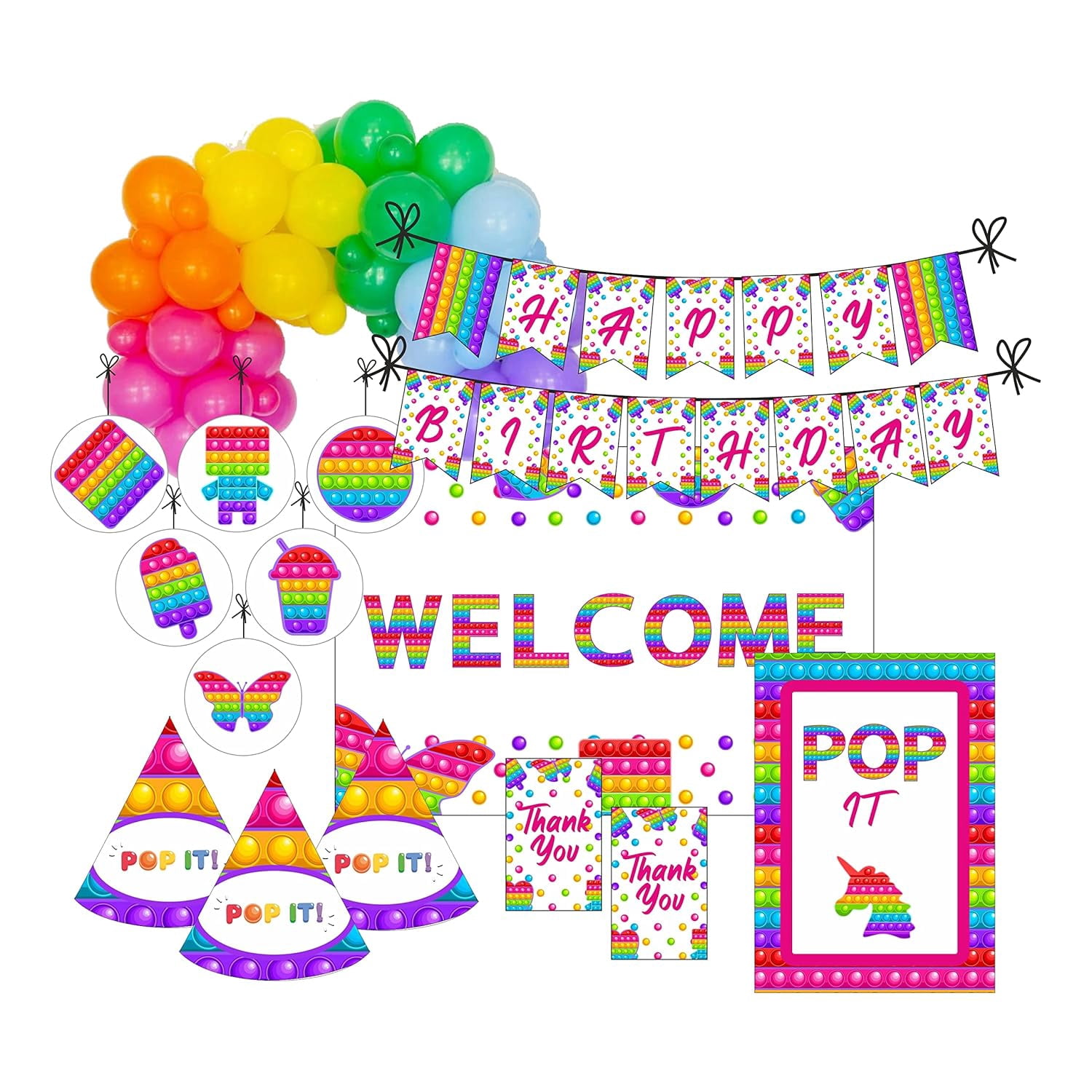 Pop It Party Decorations Kit Set Of 80 Pcs - Includes Banner, Balloons ...