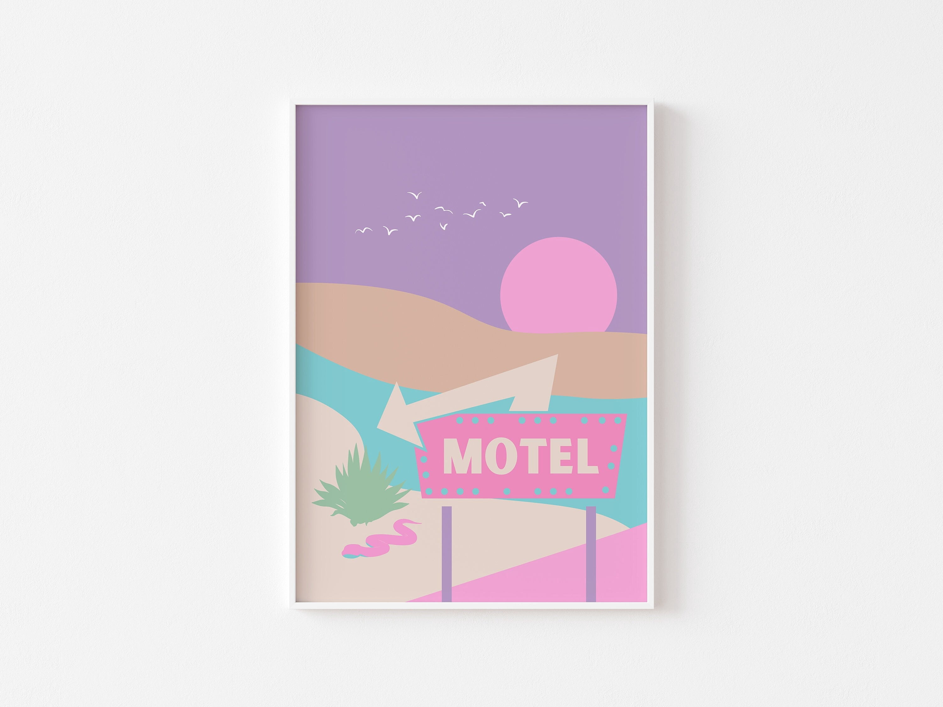 Pop Pastel Motel Sign Desert Print - Danish Pastel Print, Pink Cute ...