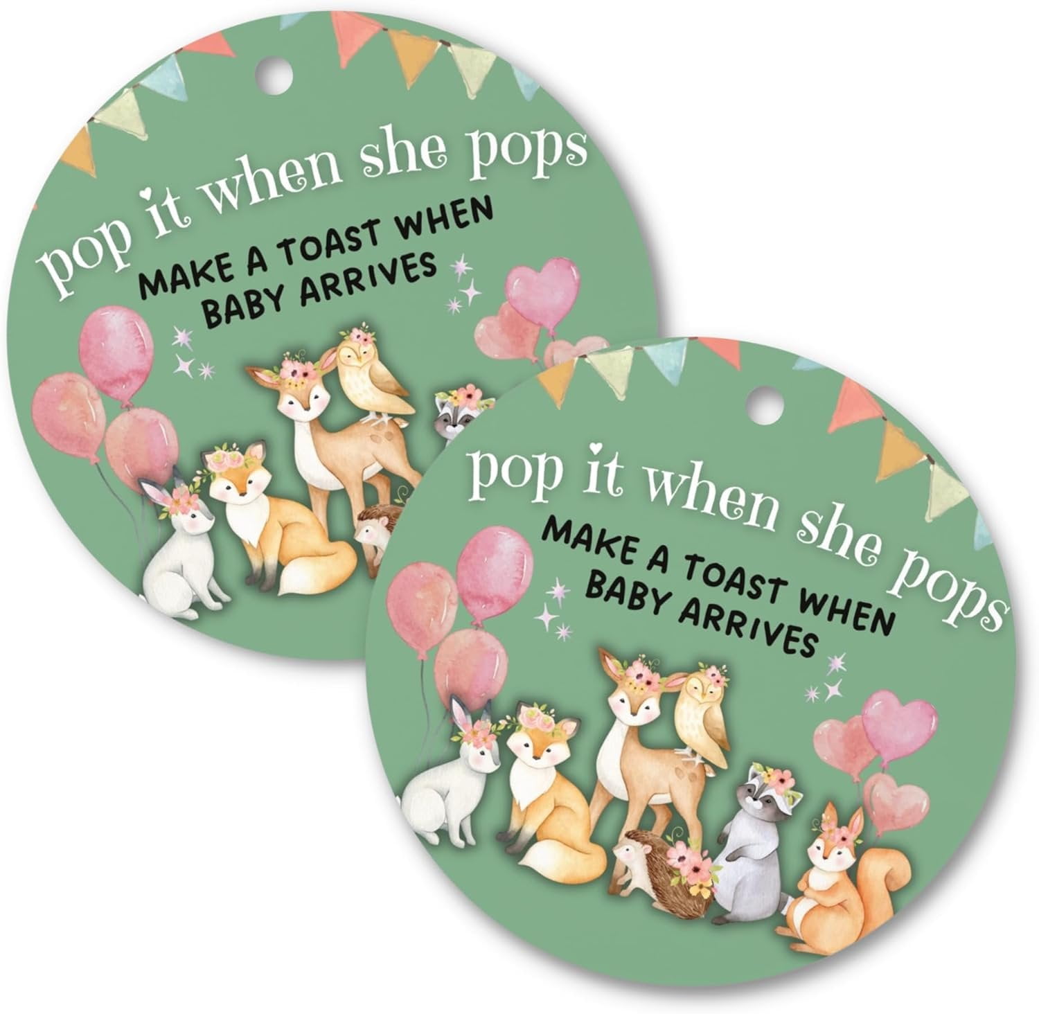 Pop It When She Pops Woodland Animals Tags 30 pk, 2.5 Green Party Deer ...